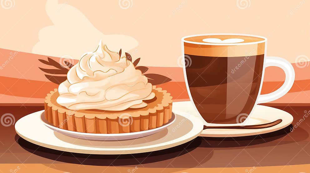 A Cup of Coffee and Pastry on a Table Stock Illustration - Illustration ...