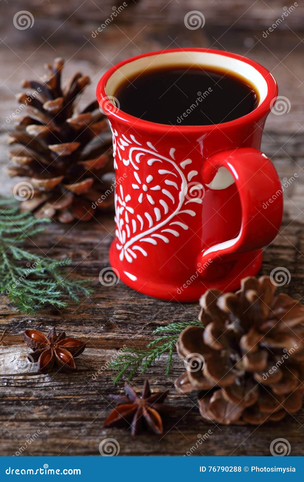 Cup of Coffee and Pine Cones Stock Photo - Image of greeting, christmas ...