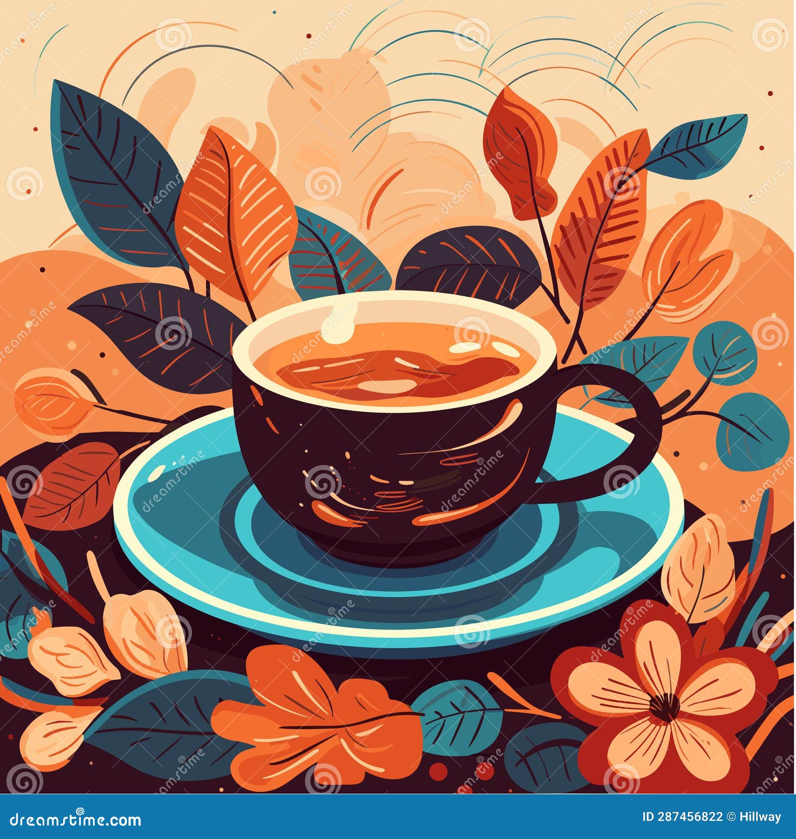 A Cup of Coffee on a Plate in Vector Stock Illustration - Illustration ...