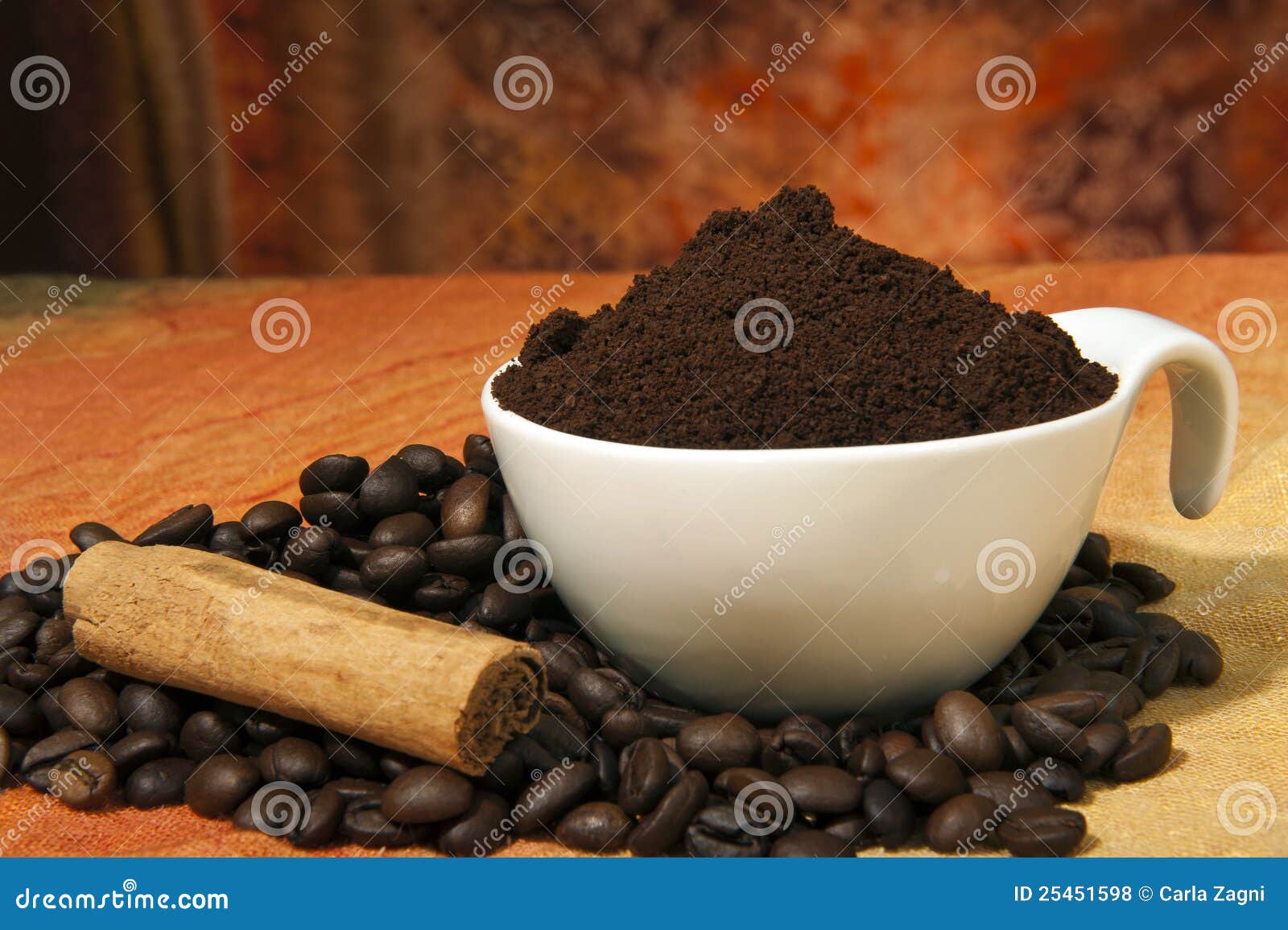 Cup with Coffee Powder and Coffee Beans Scattered Stock Photo - Image ...