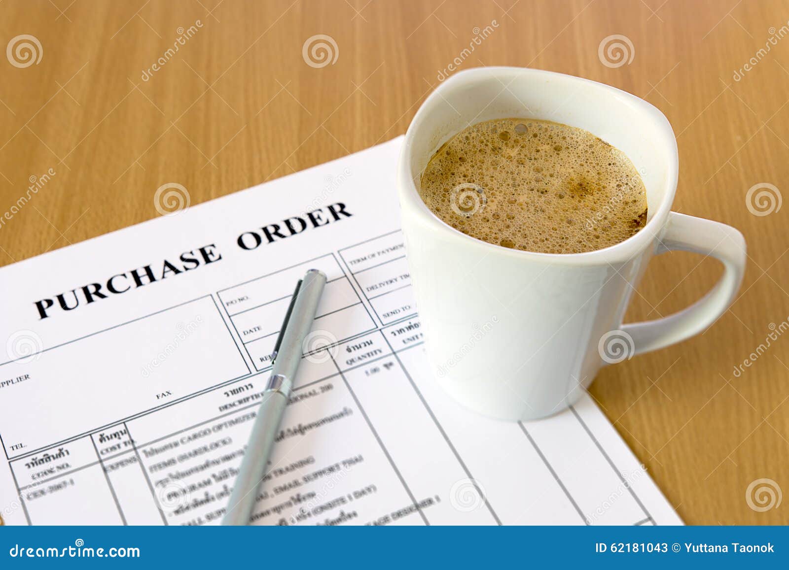 Cup of Coffee on Purchase Order Form Stock Image - Image of drink ...