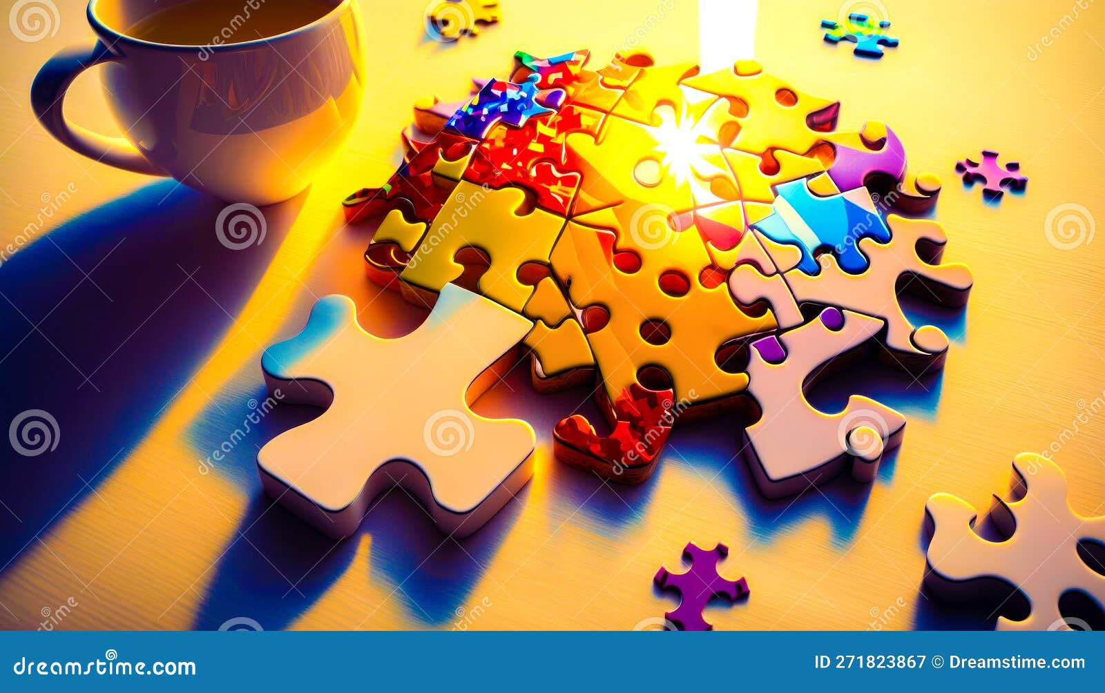 Cup of Coffee and Puzzle Pieces on Table. Generative AI Stock ...