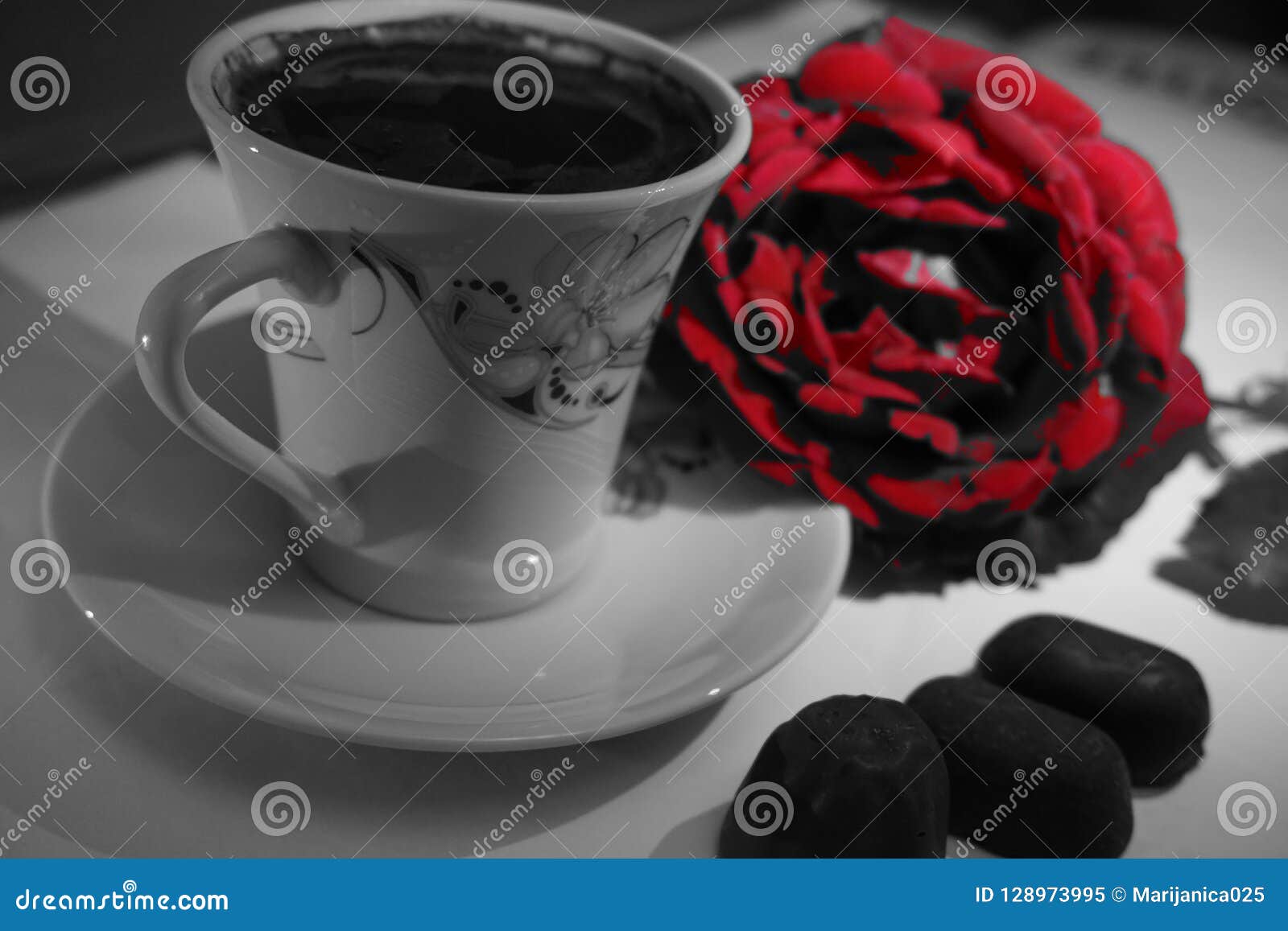 A Cup of Coffee and Red Rose Stock Image - Image of herbal, fruit ...