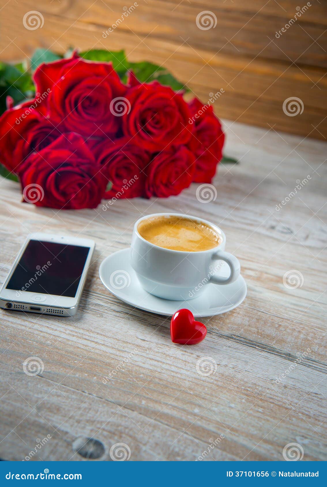 Cup of Coffee and Red Roses Stock Photo - Image of closed, folded: 37101656