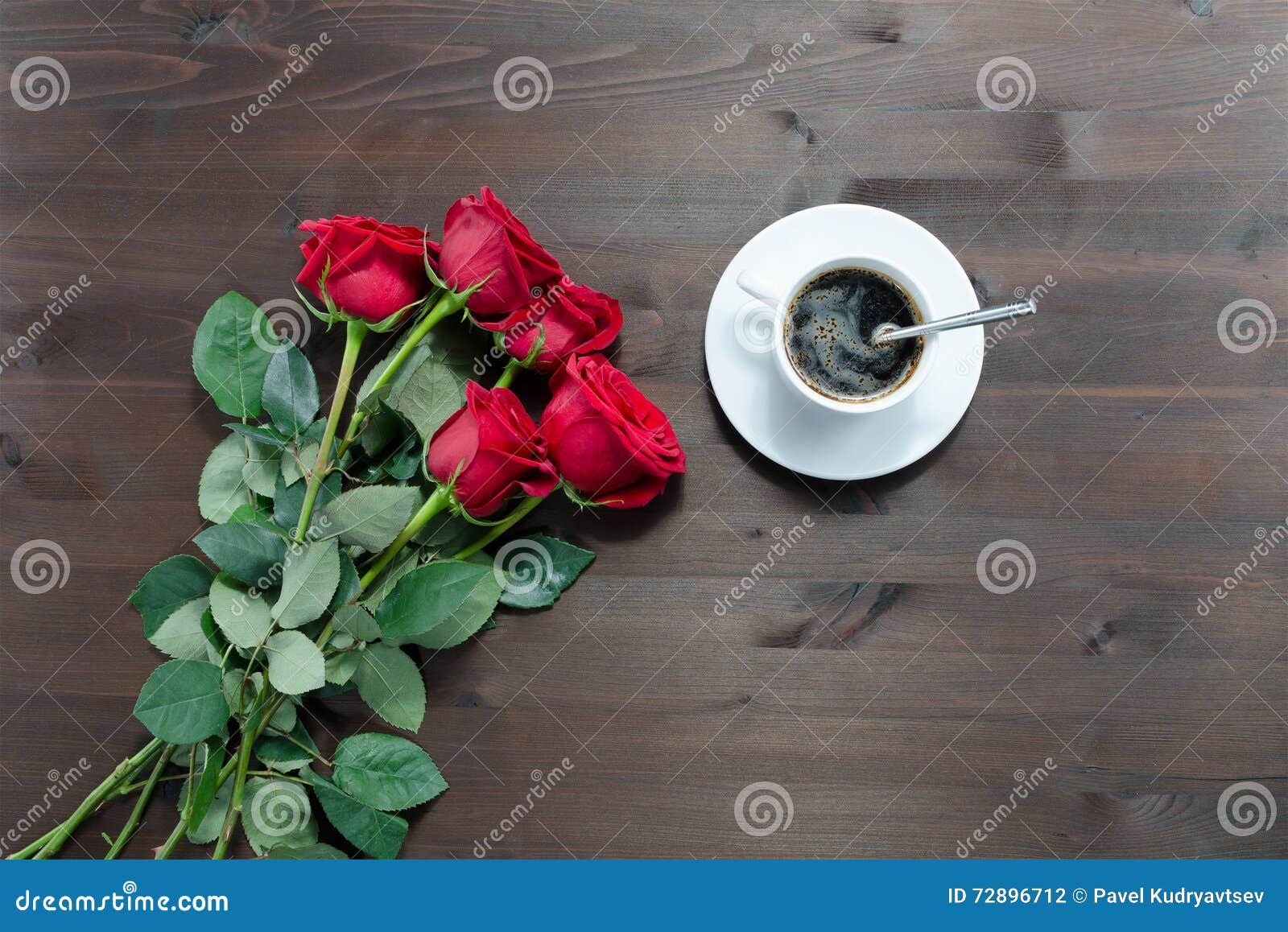 Cup of Coffee and Red Roses Stock Photo - Image of bouquet, fresh: 72896712