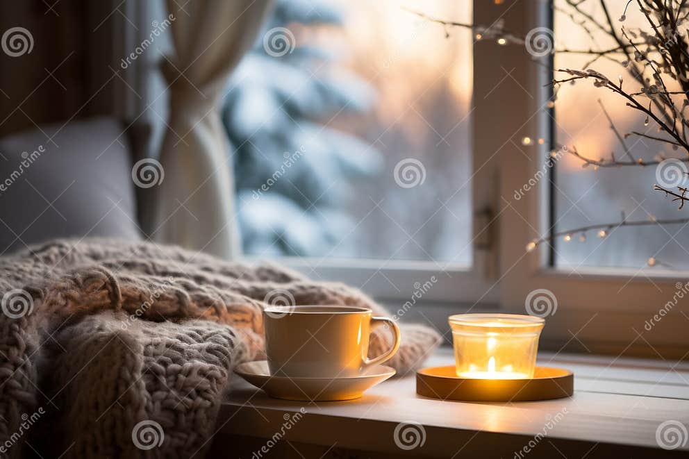 A Cup of Coffee Rests on a Table Next To a Window, Illuminated by ...