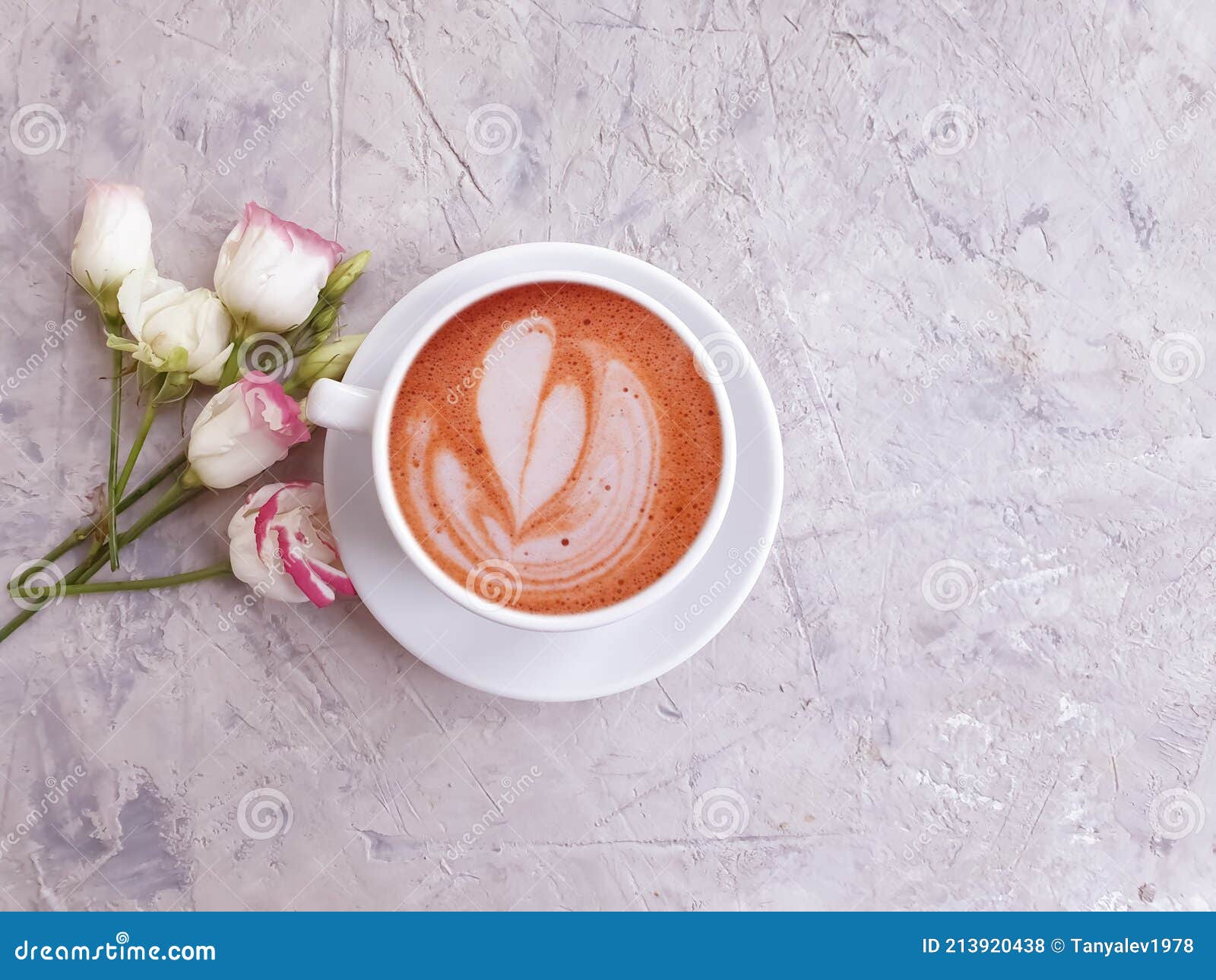 Cup of Coffee, Rose Flower on Concrete Background Stock Photo - Image ...