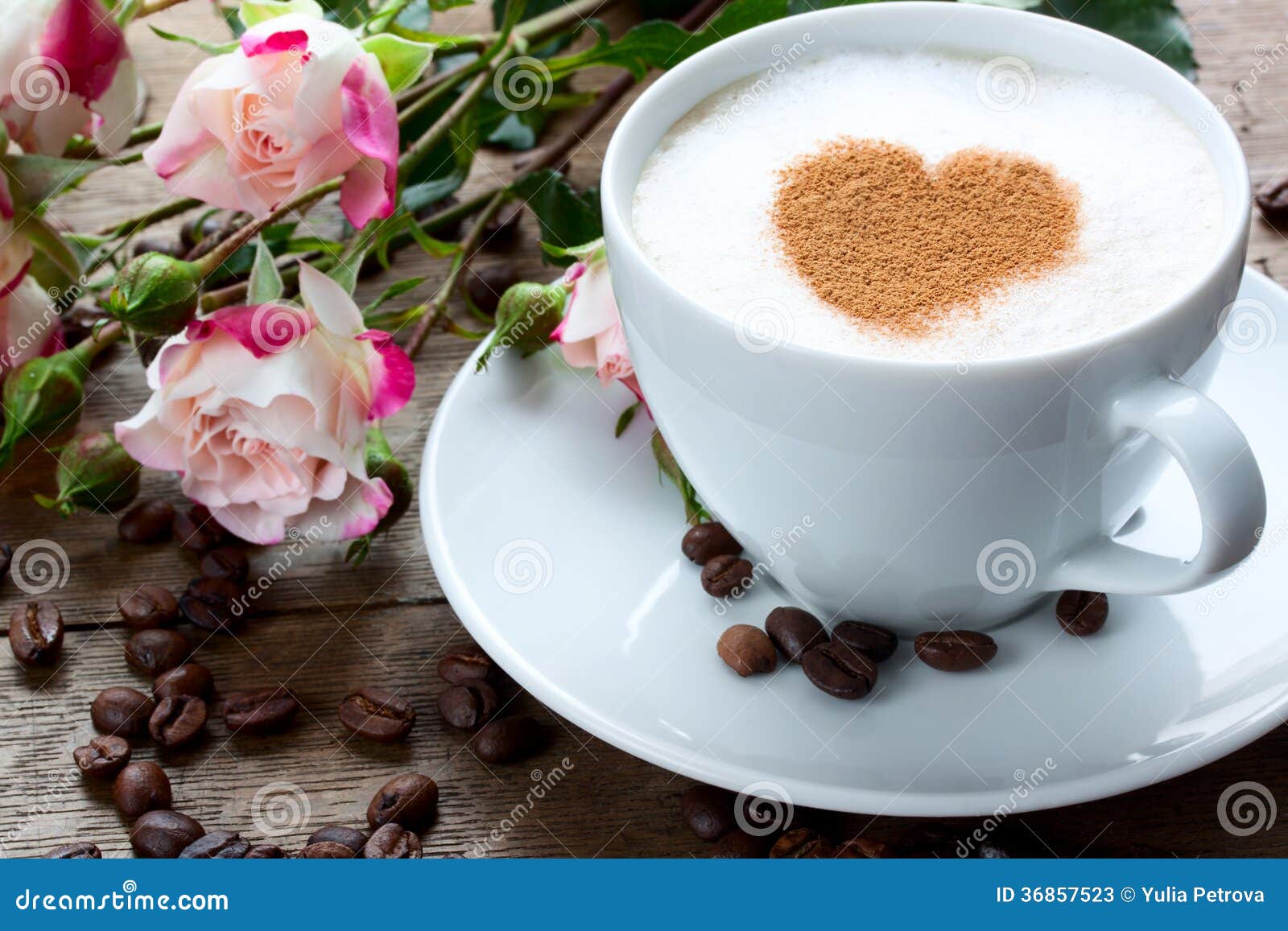 Cup of coffee and roses stock image. Image of birthday - 36857523