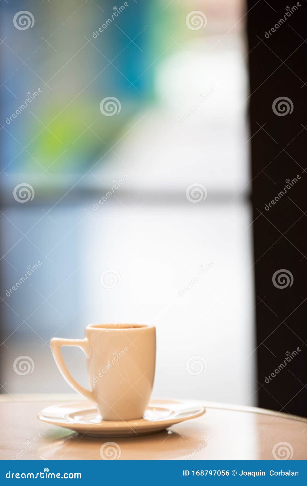 Cup of Coffee on a Round Table, Vertical Stock Photo - Image of cake ...