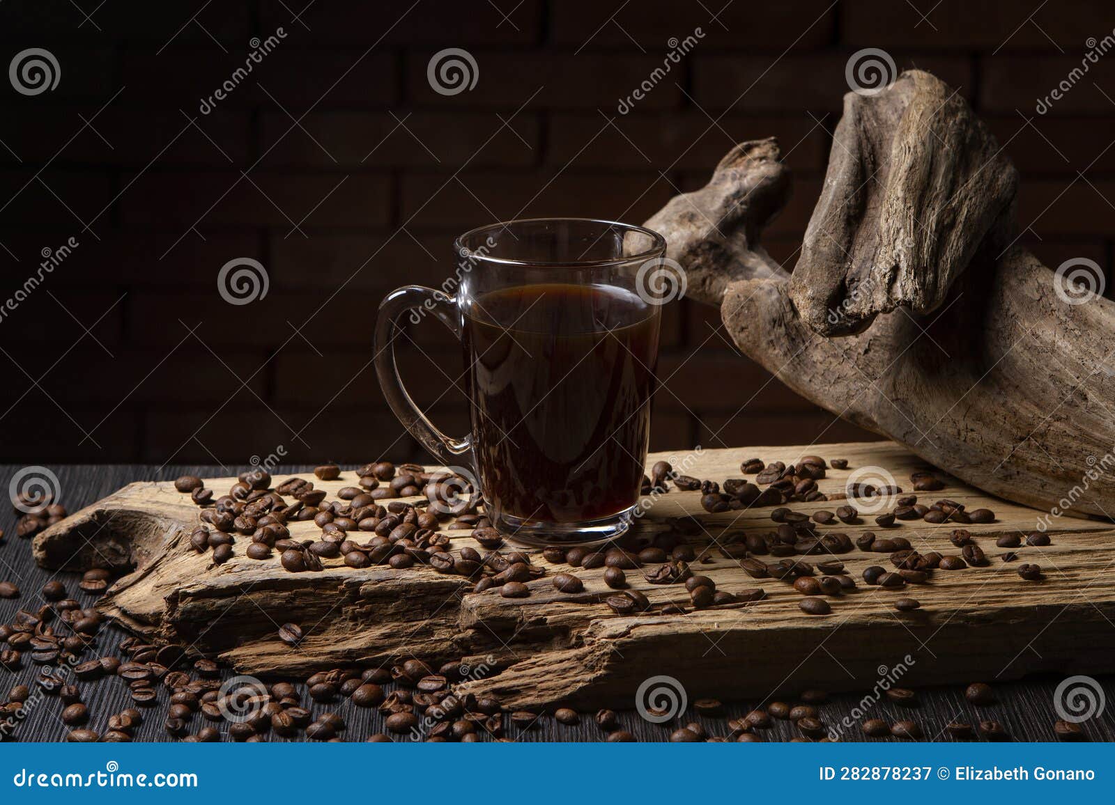 Cup of Coffee on a Rustic Wood. Coffee Grains Stock Image - Image of ...