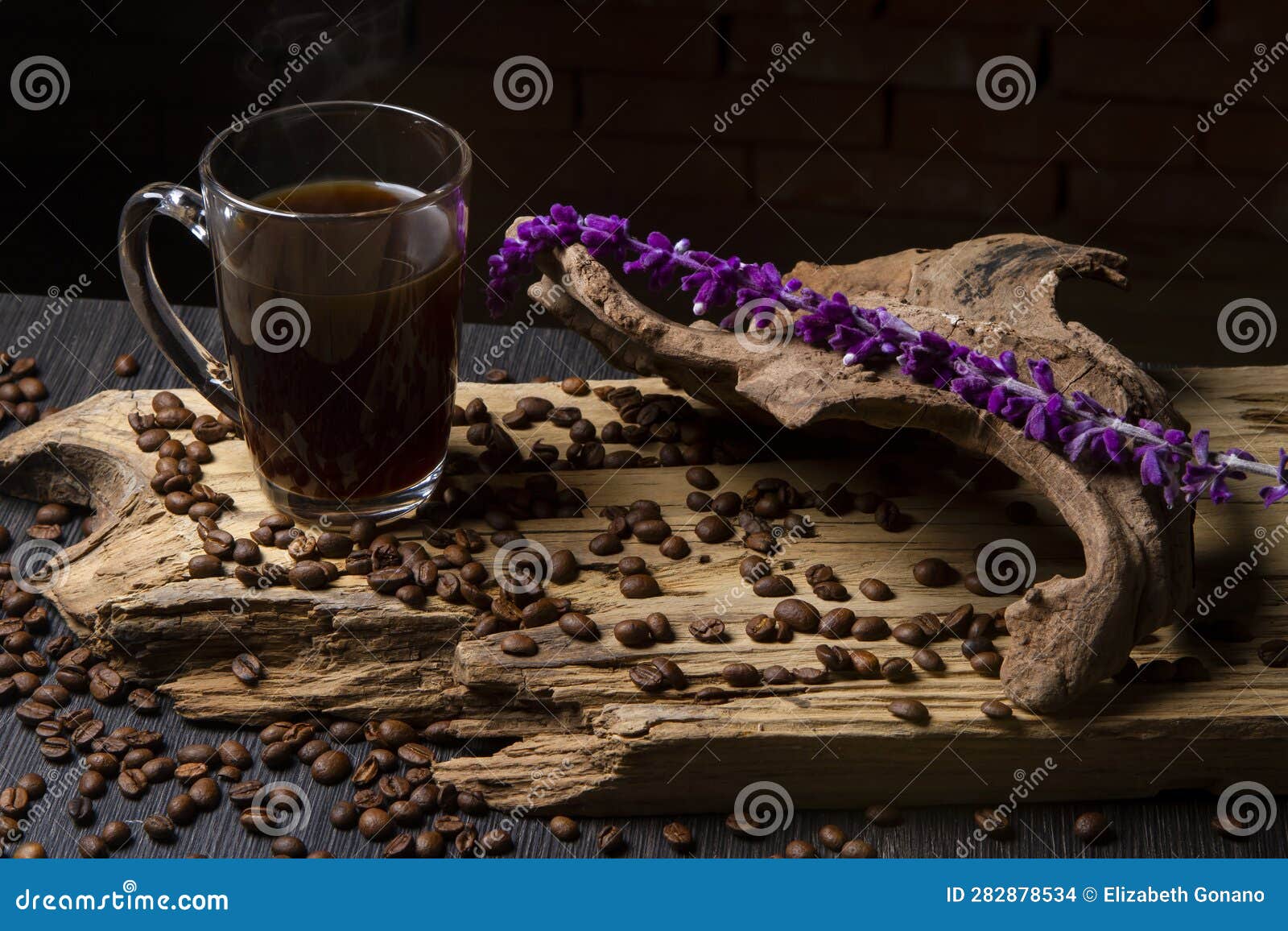 Cup of Coffee on a Rustic Wood. Coffee Grains Stock Photo - Image of ...