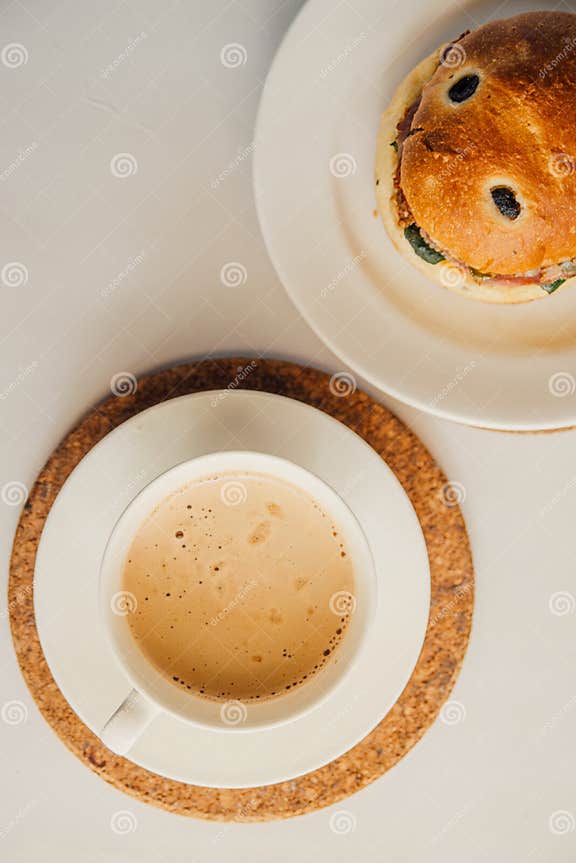 A Cup of Coffee and Sandwich with White Background Stock Photo - Image ...