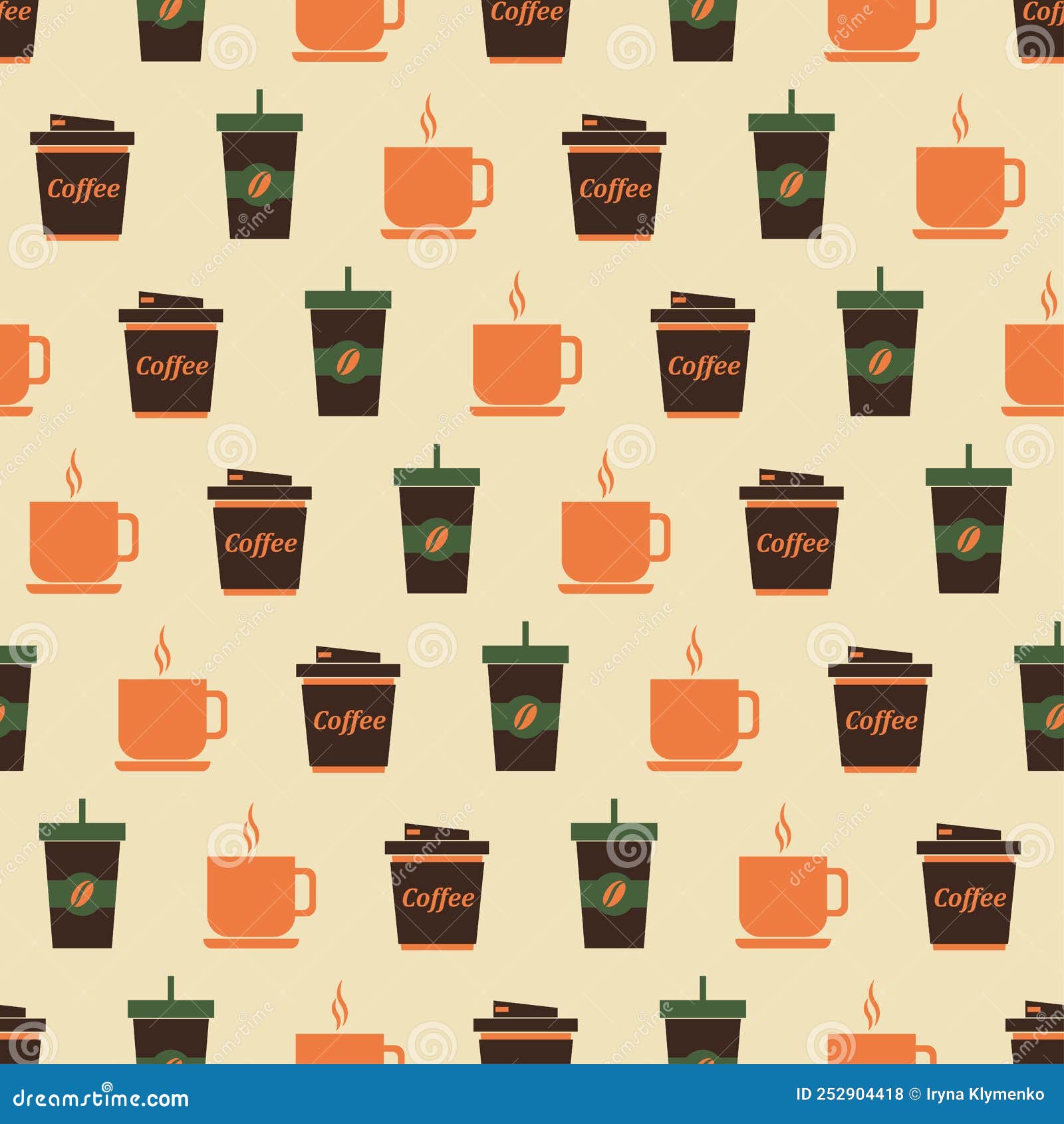 Cup Coffee Seamless Pattern. Different Types Cup Coffee in Retro Color ...