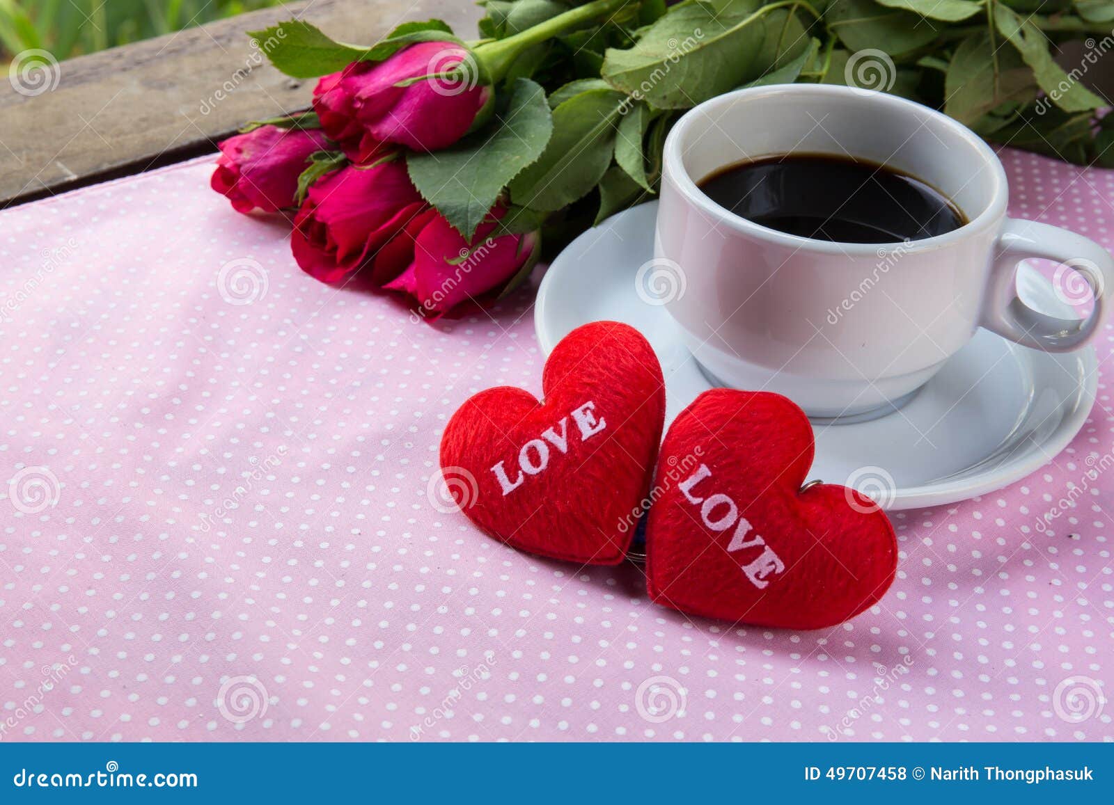 Cup of Coffee, Shape Heart Text Love and Rose Stock Photo - Image of ...