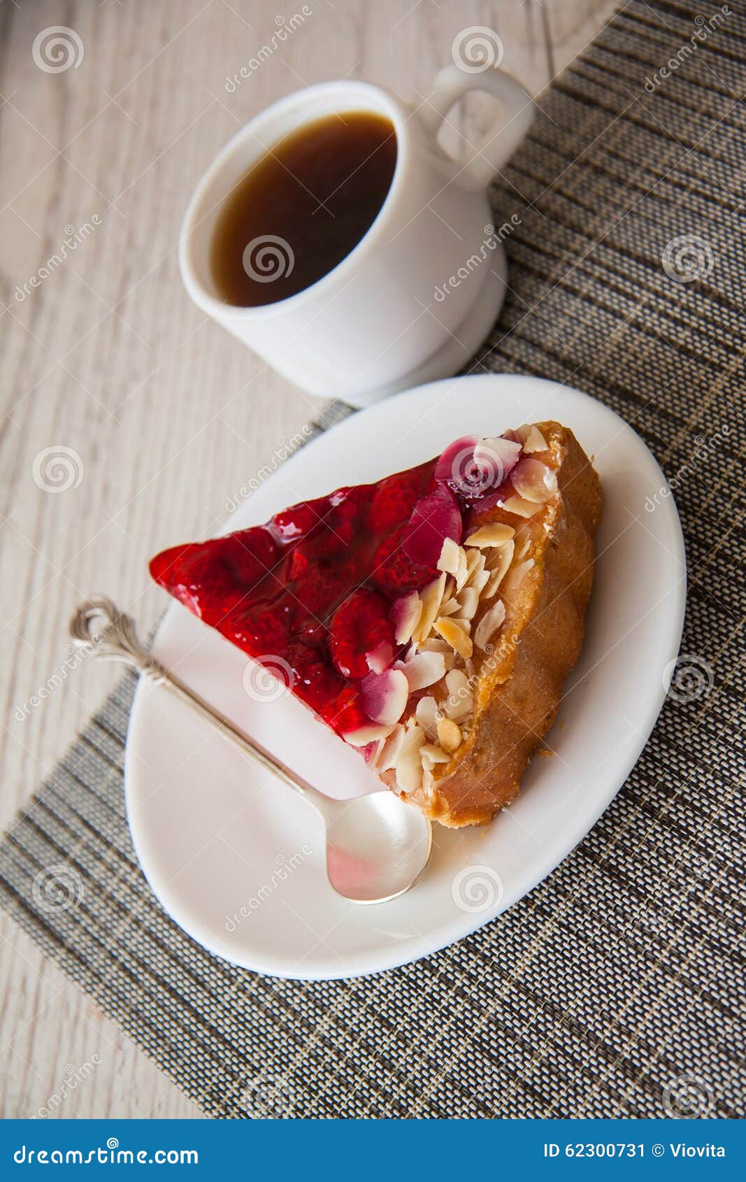 Cup of Coffee and Slice of Raspberry Pie Stock Image - Image of green ...