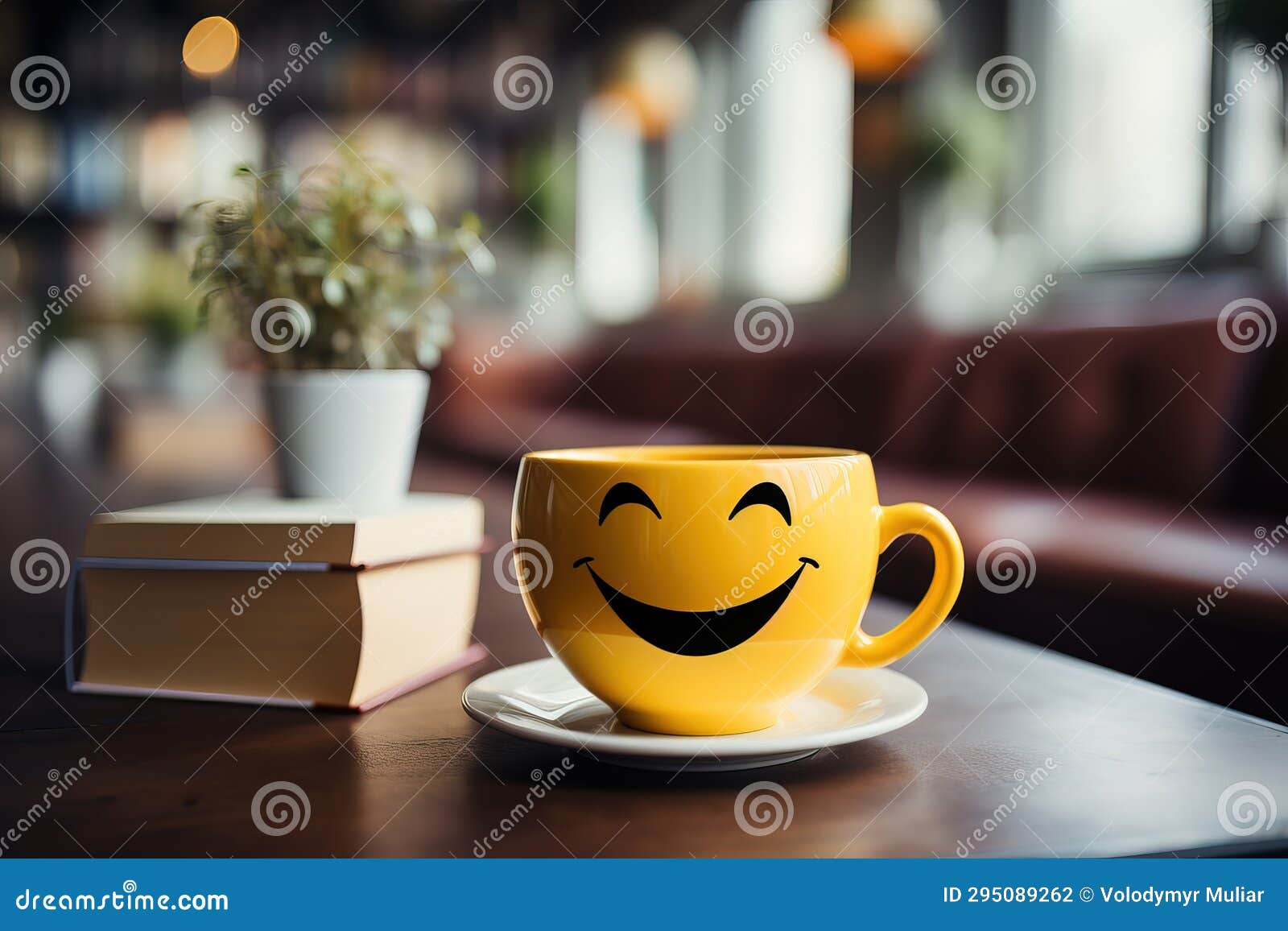 A Cup of Coffee with a Smiley Face on the Desktop, a Cheerful Mood ...