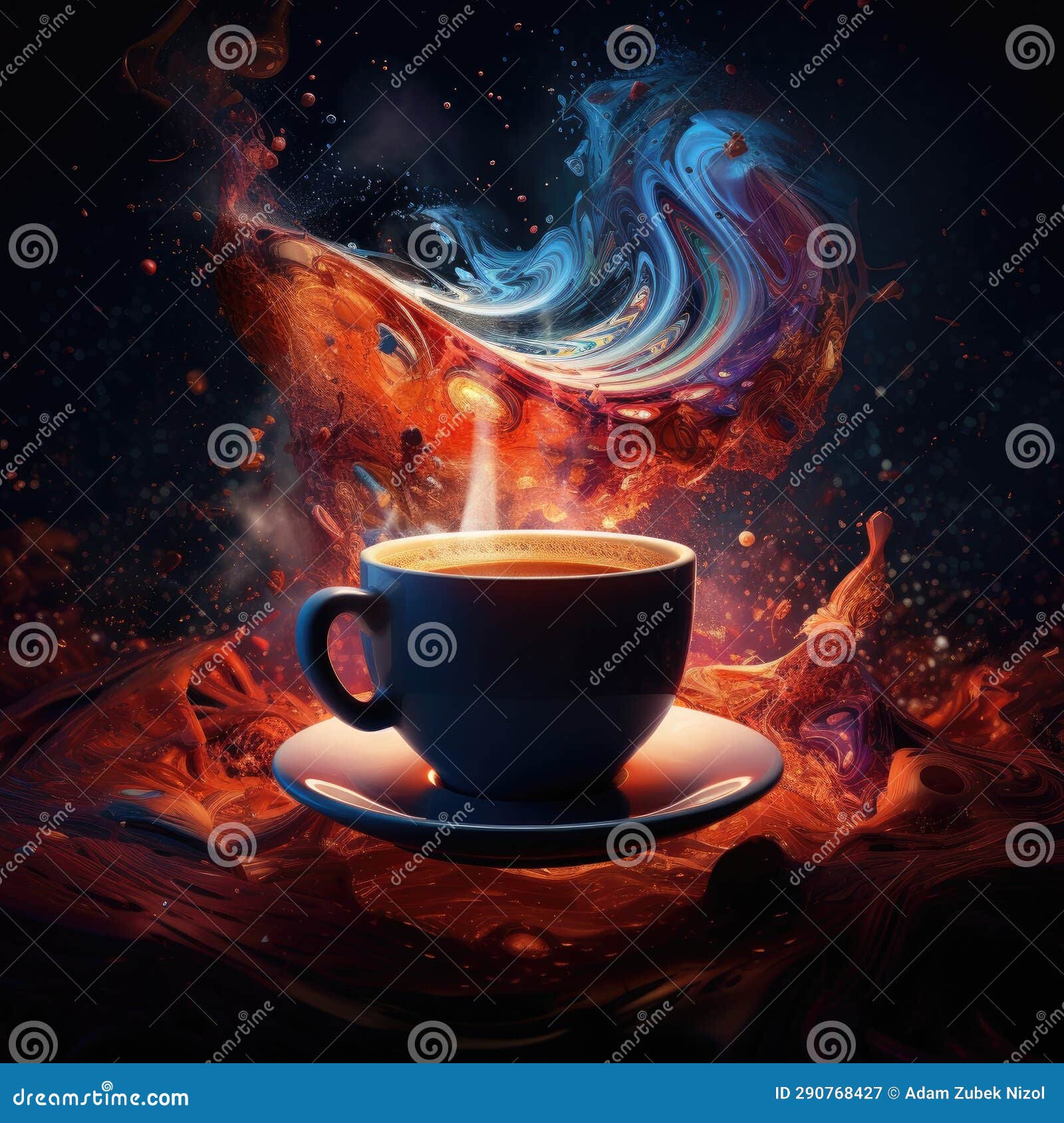 A Cup of Coffee with Smoke and Flames Stock Illustration - Illustration ...