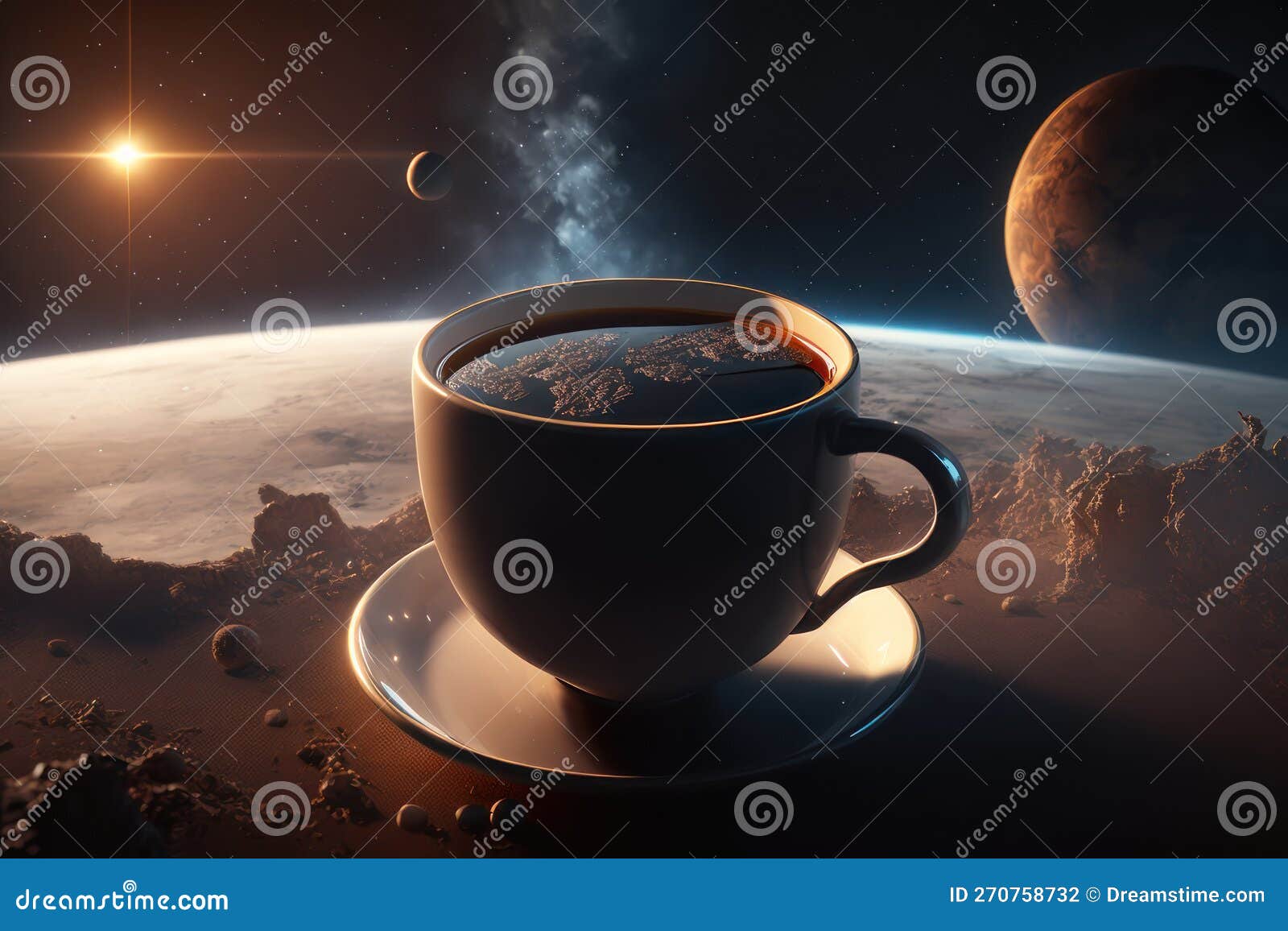 A Cup of Coffee in Space on the Planet. AI Generative Stock Photo ...