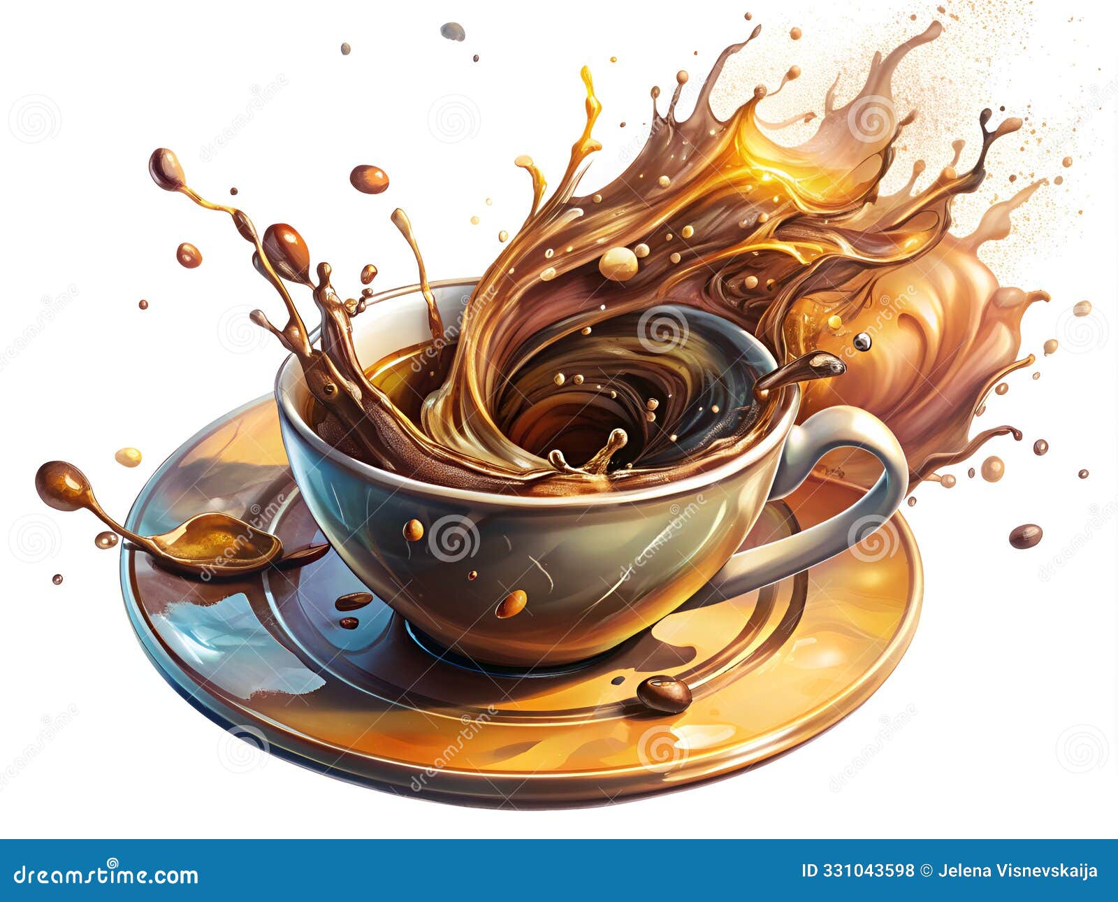 Cup of coffee with splash stock illustration. Illustration of aroma ...