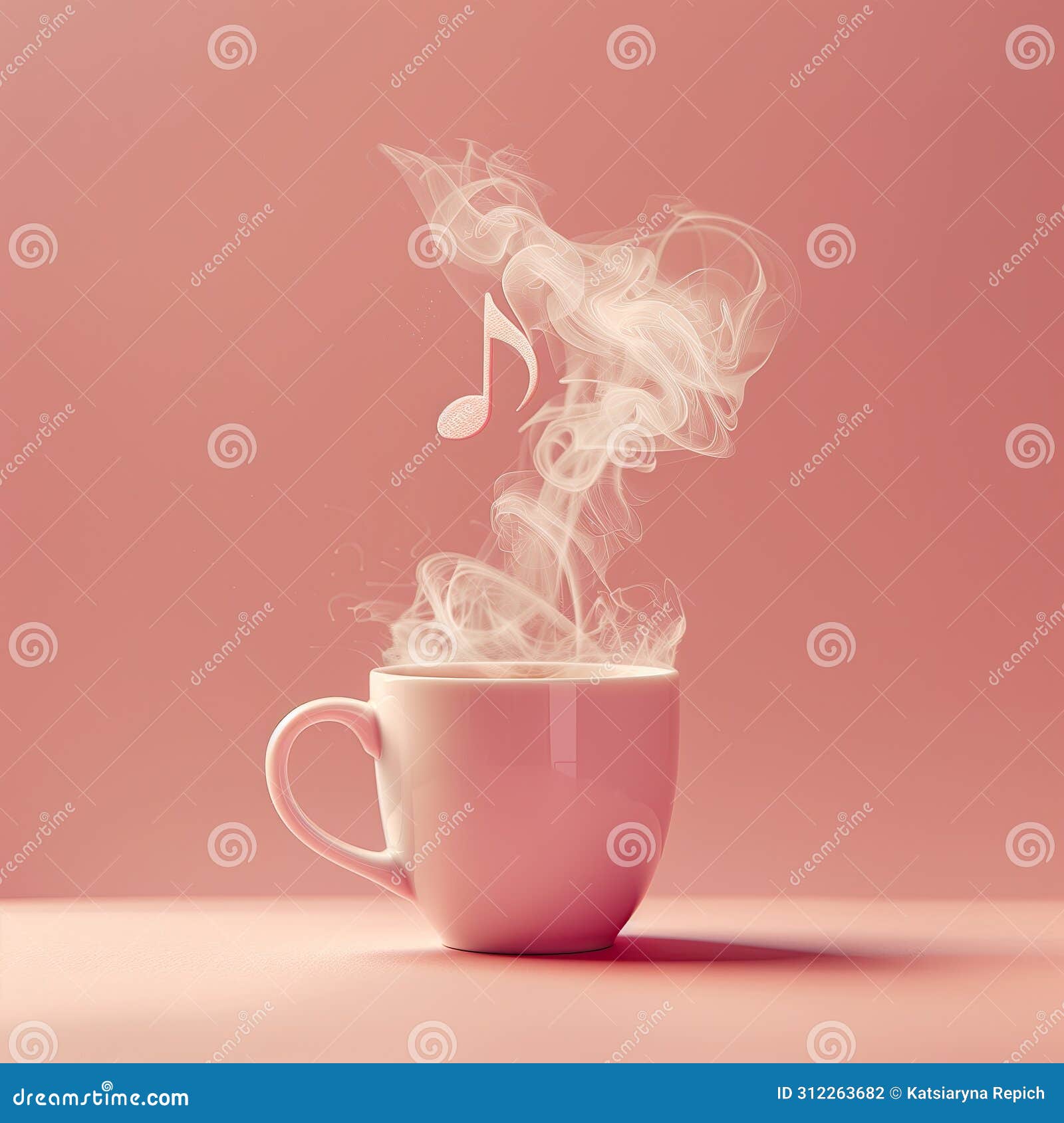 Cup of Coffee with Steam and Music Notes on Pink Background. Stock ...