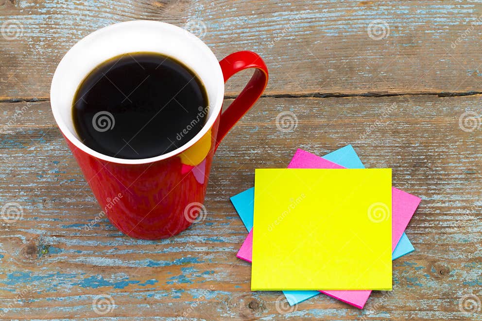 Cup of Coffee and a Sticky Notes with Empty Space for a Text on Stock ...