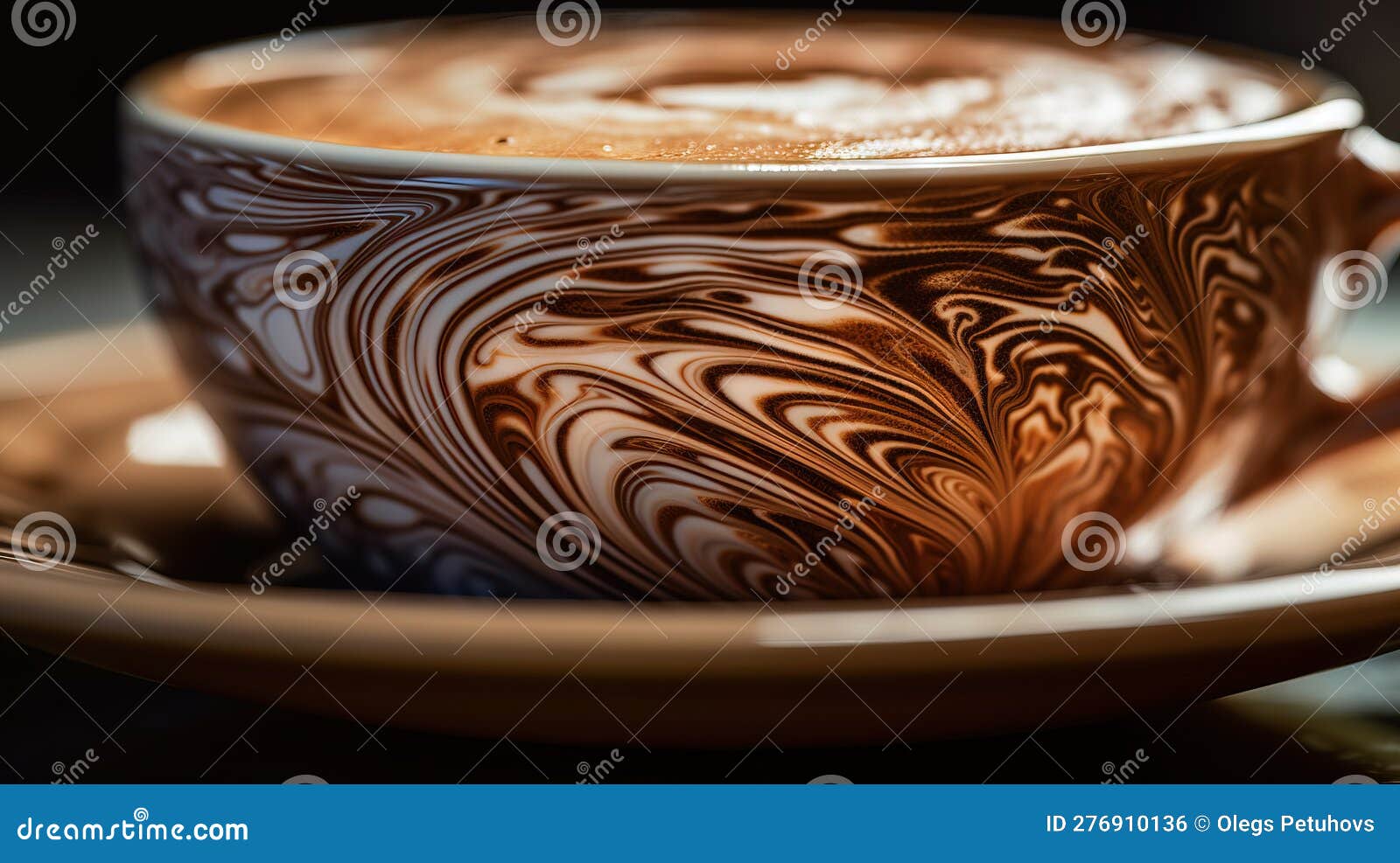 A Cup of Coffee with a Swirl Design on the Top of it and a Spoon in the ...