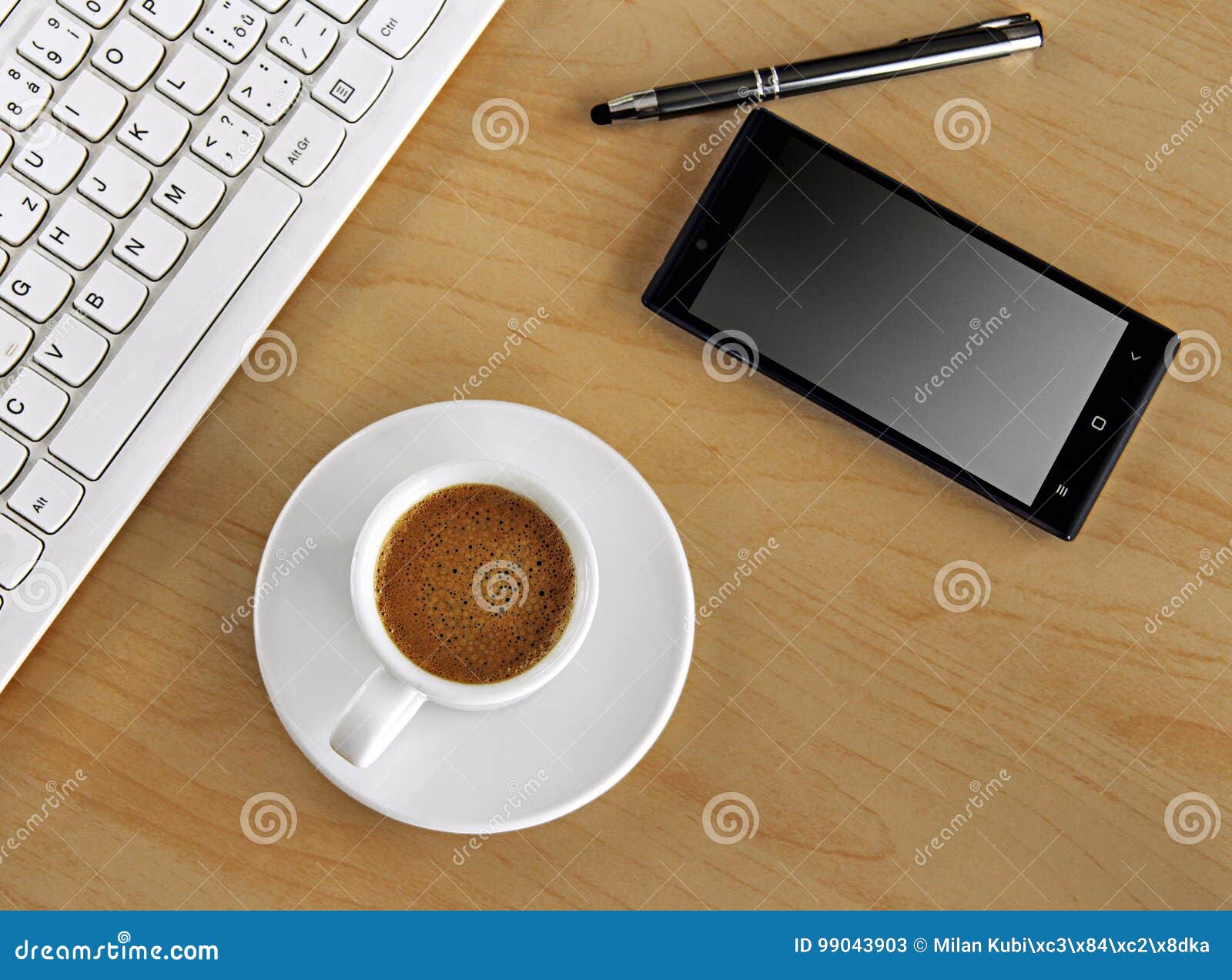 Cup of Coffee on the Table with Keyboard Stock Image - Image of ...