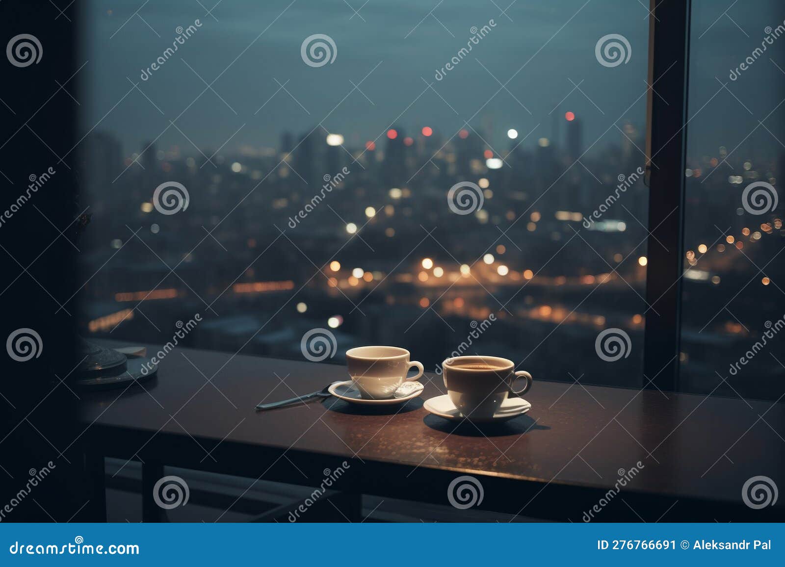 A Cup of Coffee on the Table by the Panoramic Window Overlooking the ...