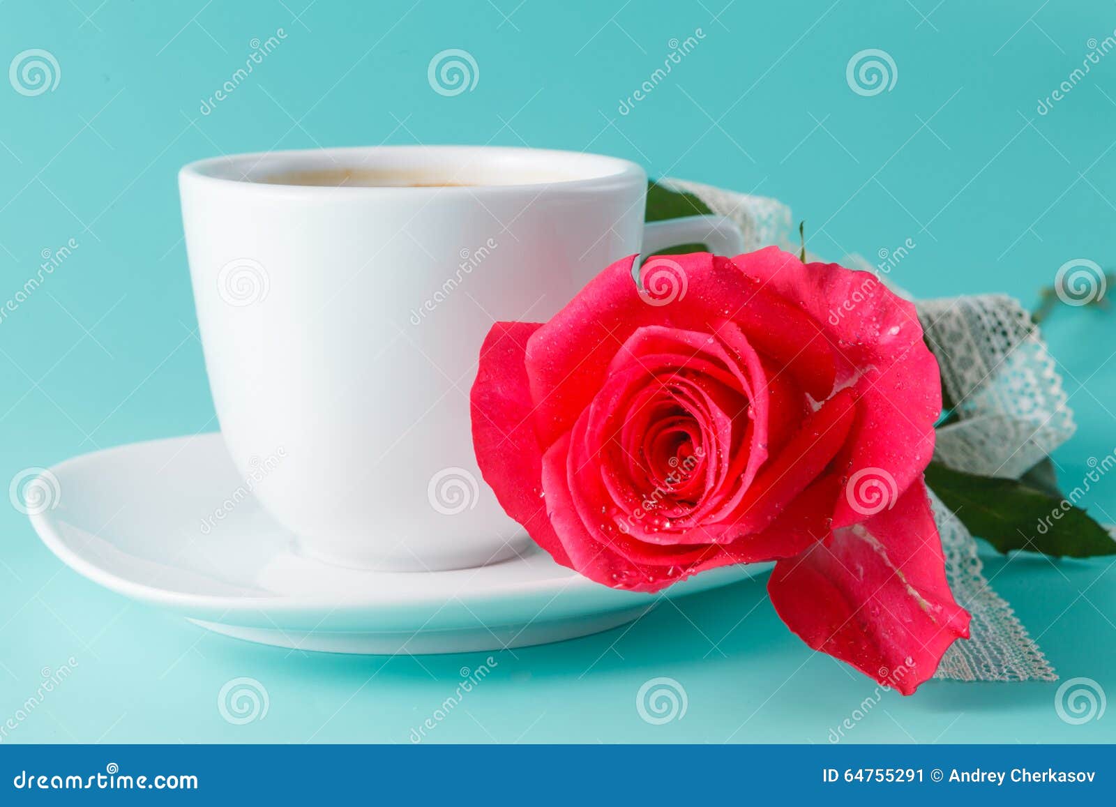 Cup of Coffee on the Table with Rose Flower Stock Image - Image of ...