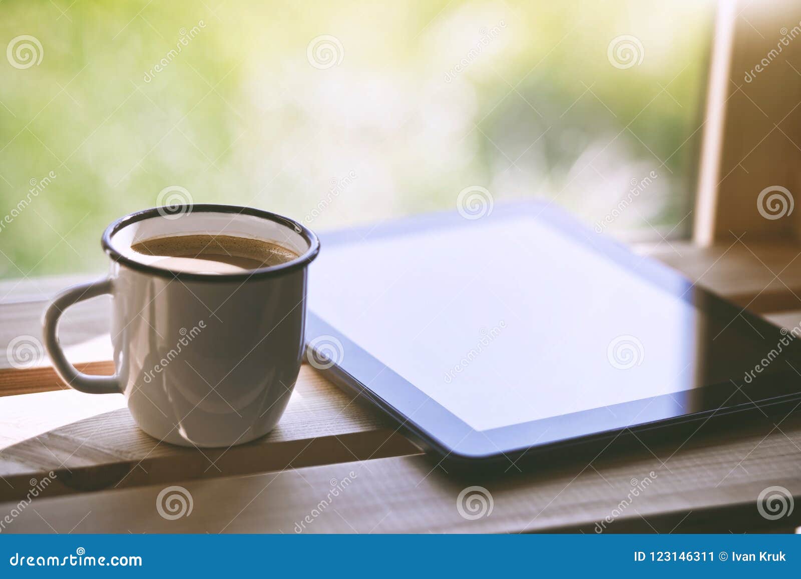 Cup of Coffee with Tablet Computer Stock Image - Image of energy ...