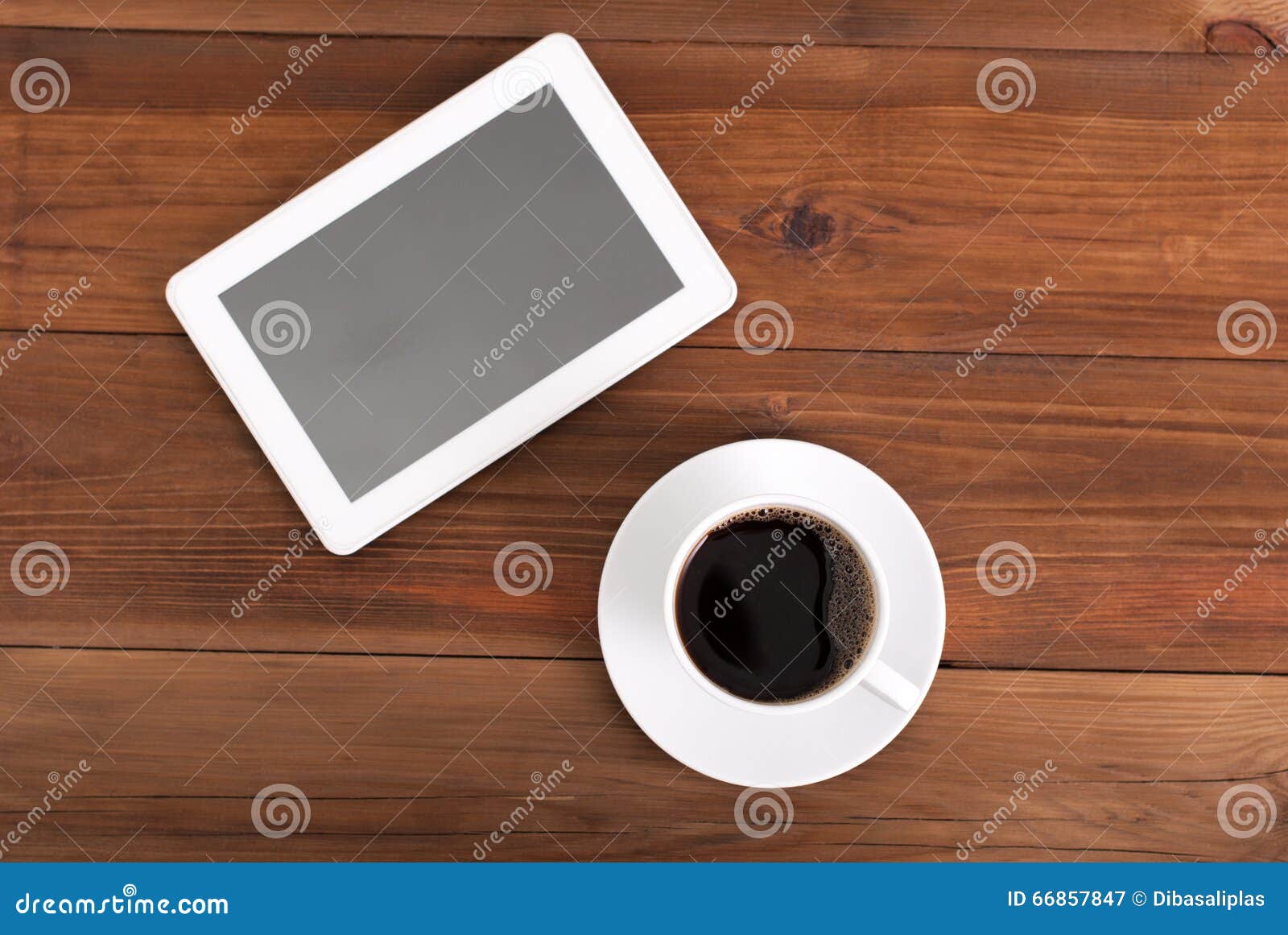 Cup of Coffee and Tablet on the Table. Stock Image - Image of workplace ...