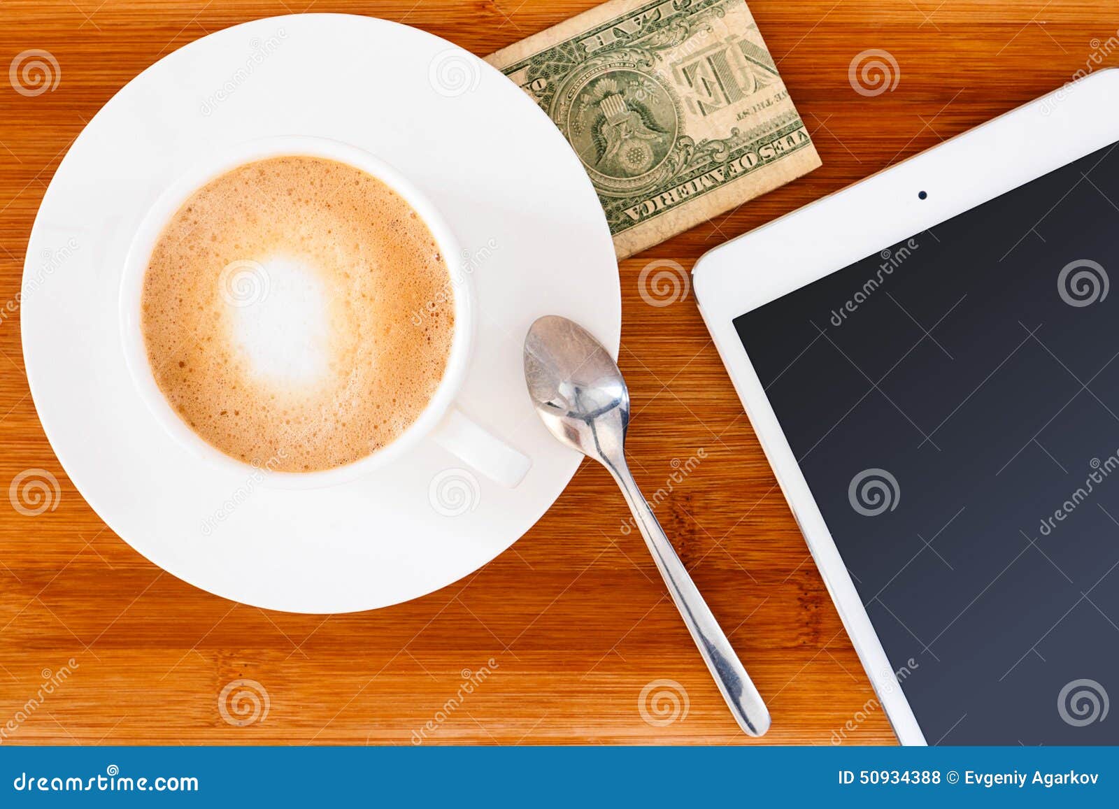 Cup of coffee with tablet stock photo. Image of ipad - 50934388