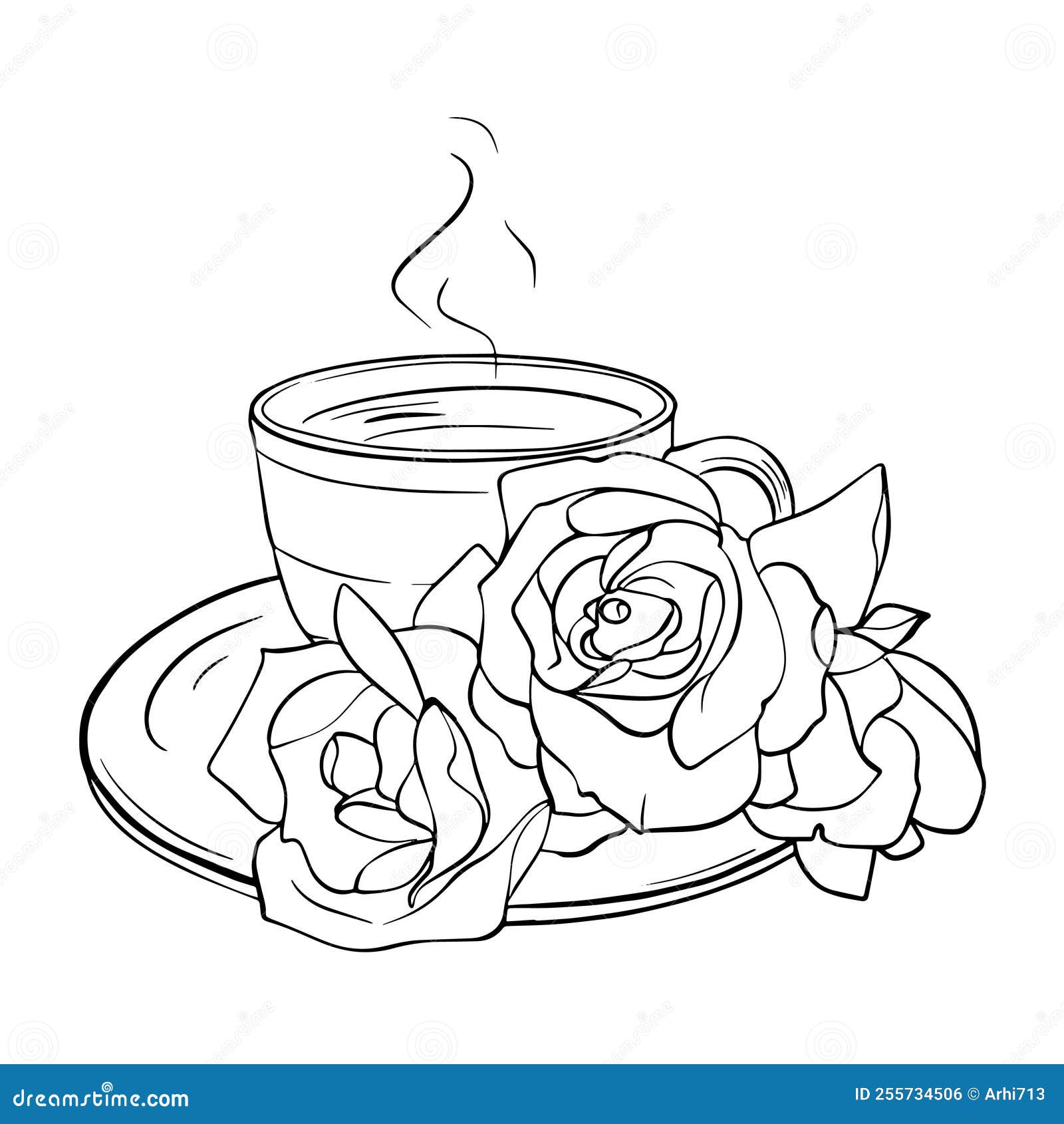 A Cup of Coffee Tea with Roses Stock Vector - Illustration of brochure ...