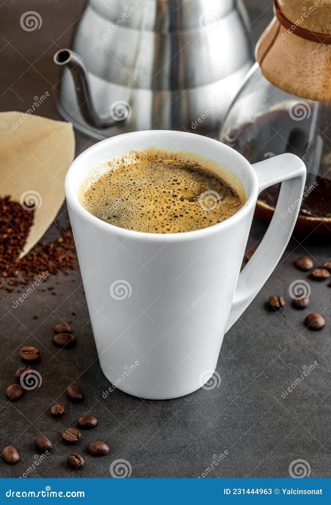 A Cup of Coffee and Third Generation Pour Over Coffee Brewing Equipment ...