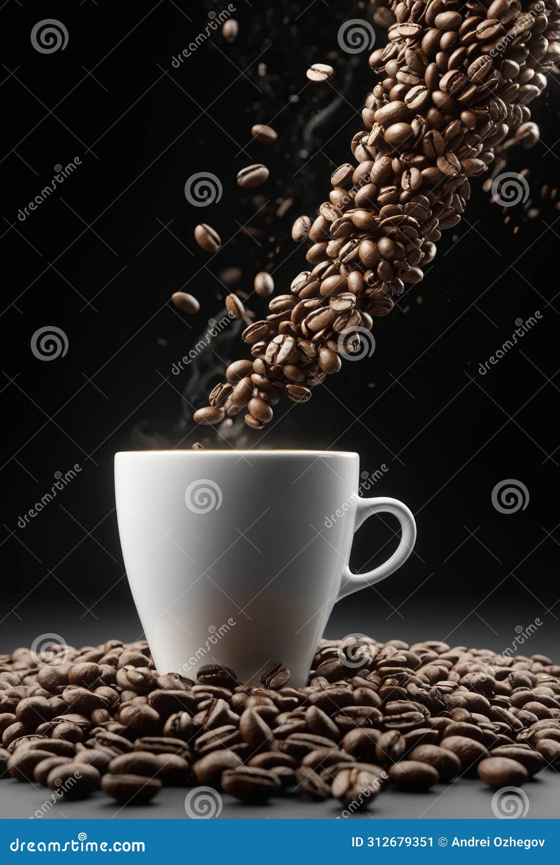 Cup of Coffee with a Tornado of Coffee Beans. Stock Image - Image of ...