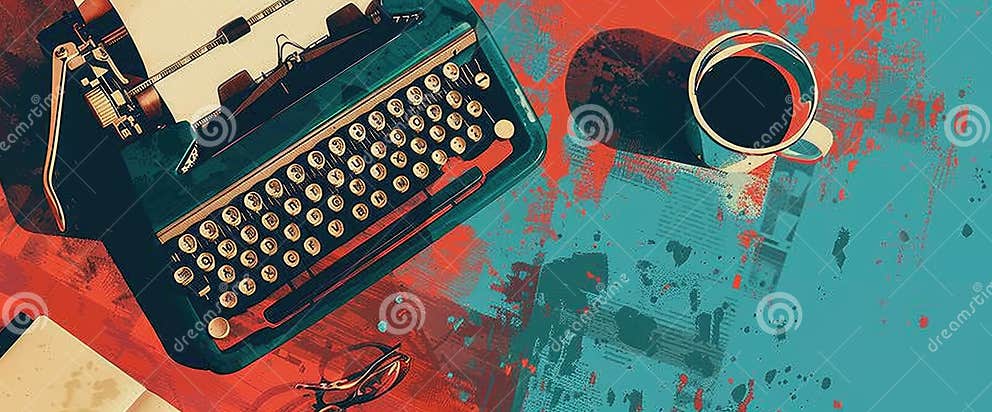 A Cup of Coffee and a Typewriter on a Colorful Background AIGZ01 Stock ...