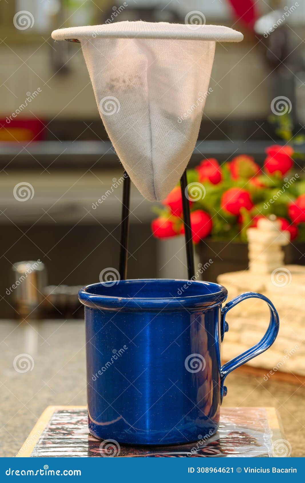 Cup of Coffee Under a Cloth Coffee Strainer Stock Image - Image of ...