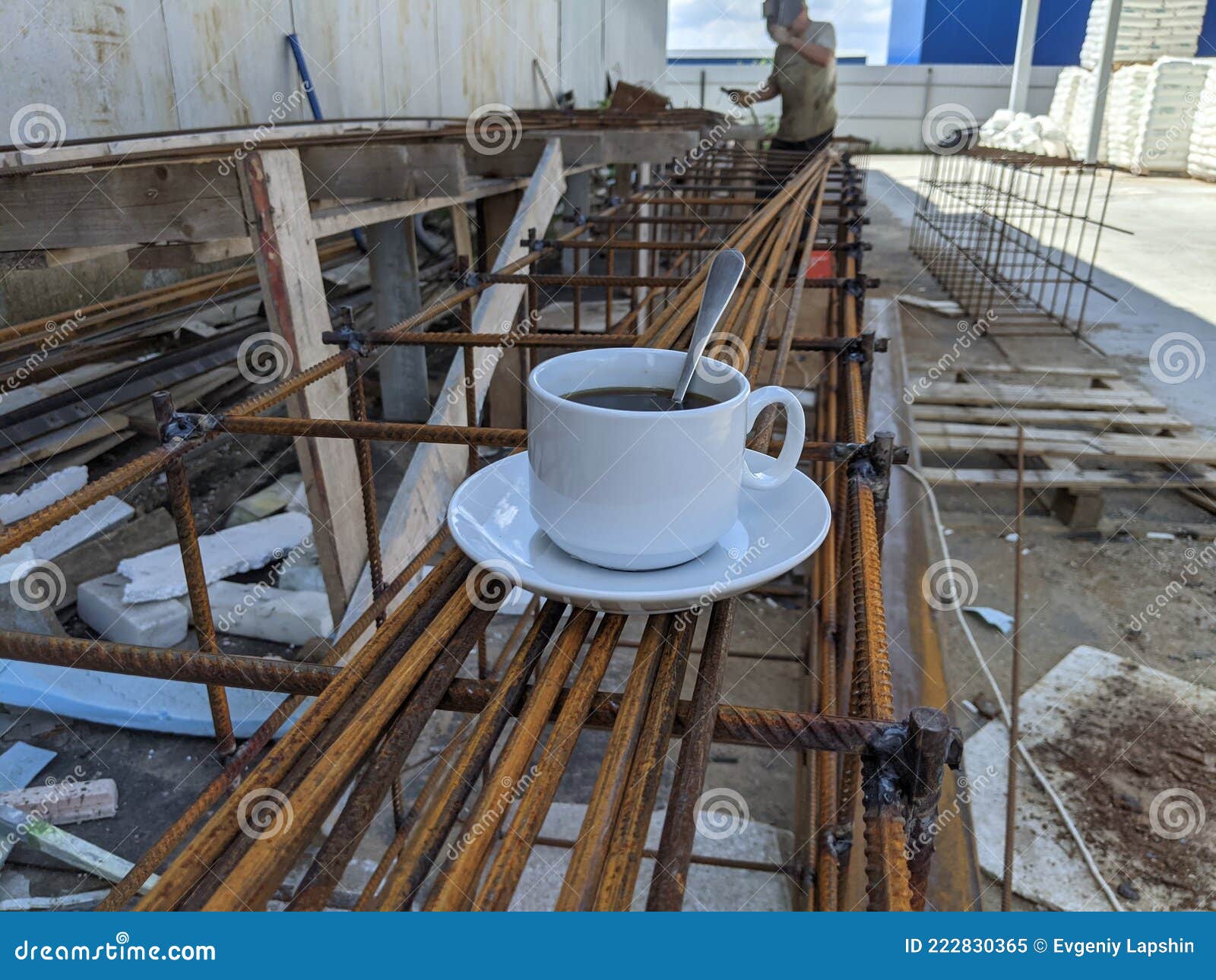 A Cup of Coffee in a White Cup Workplace Around Rusty Iron Editorial ...