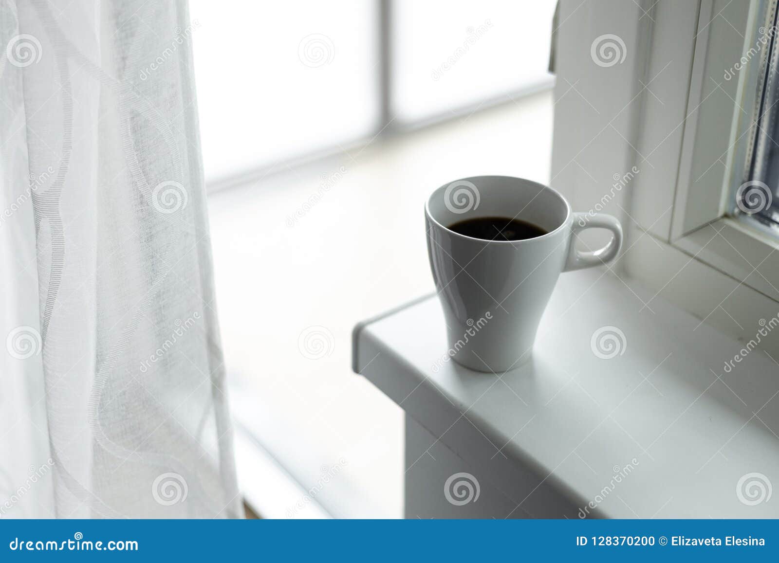 A Cup of Coffee on the Windowsill. Big Window Stock Photo - Image of ...