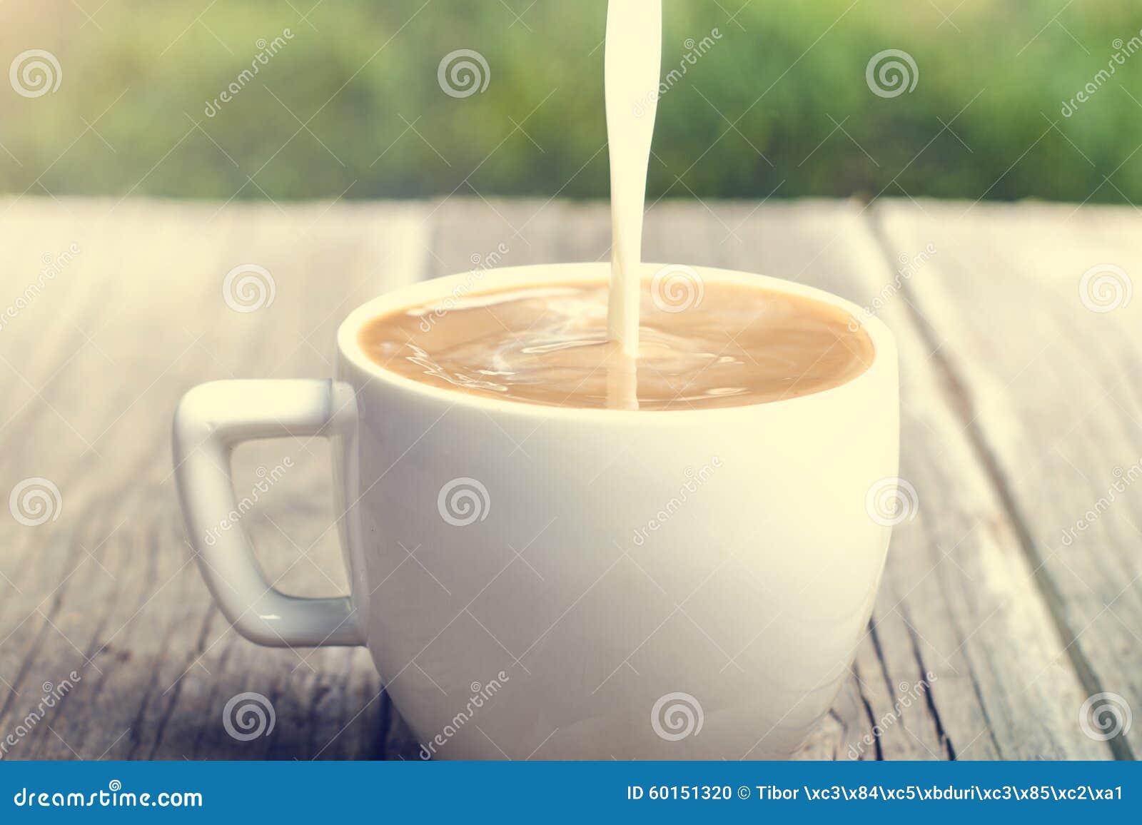 Cup of Coffee on a Wooden Background with Milk Stock Photo - Image of ...