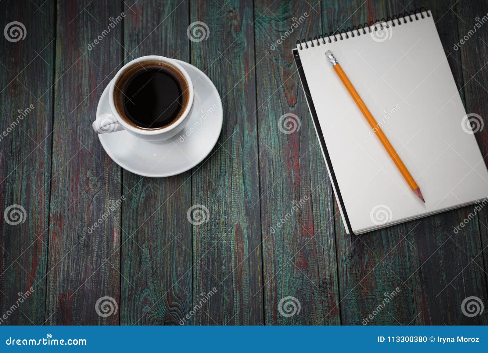 A Cup of Coffee in the Workplace on a Wooden Table. Stock Photo - Image ...