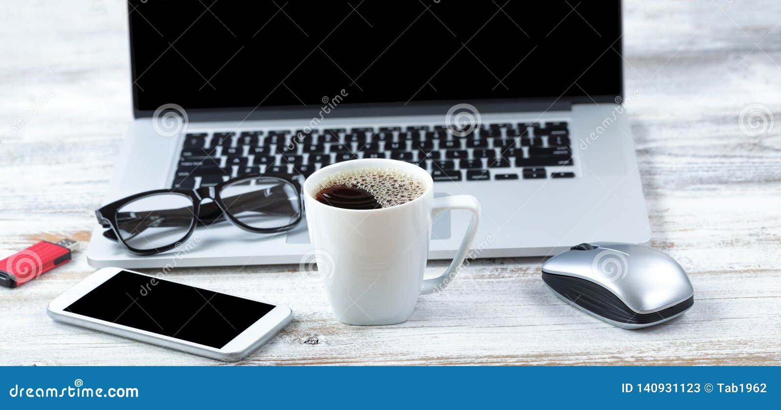 Cup of Coffee with Workstation Technology in Background Stock Image ...