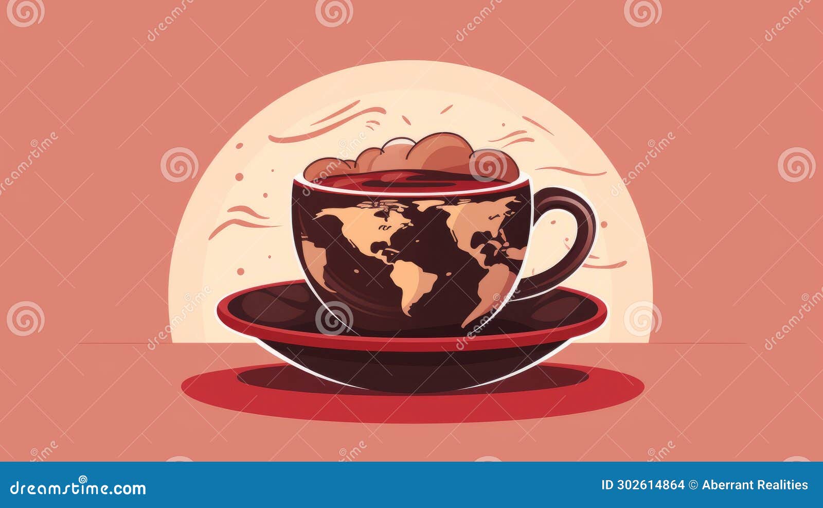 A Cup of Coffee with a World Map on it Stock Illustration ...