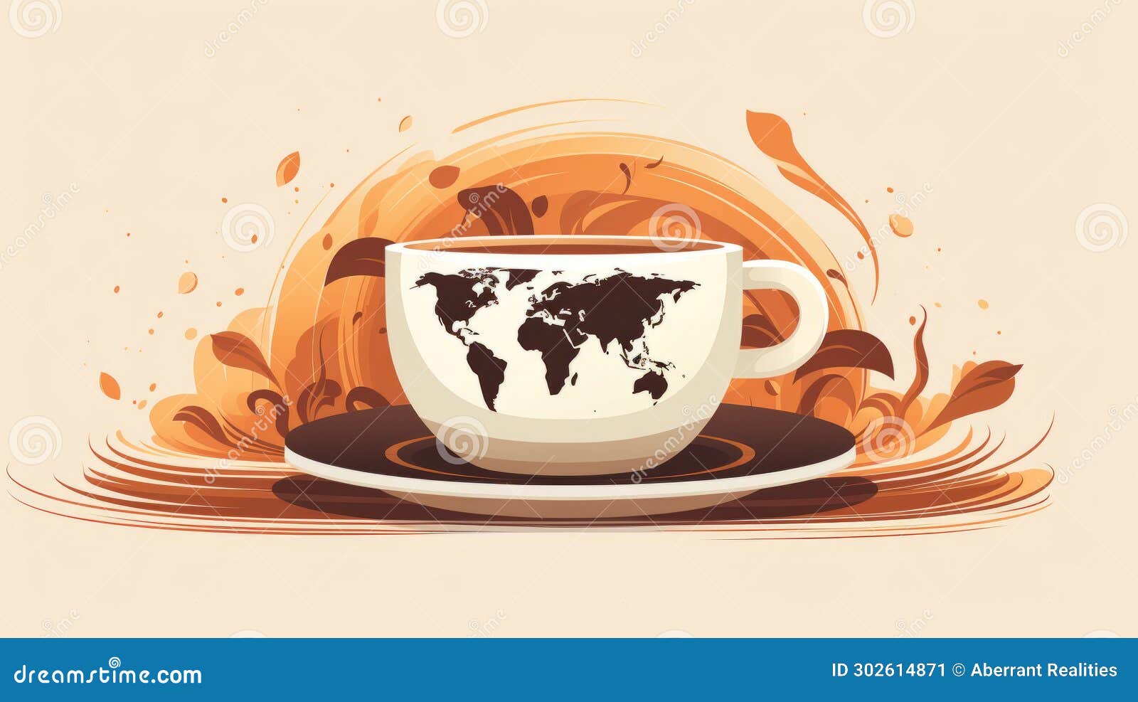 A Cup of Coffee with a World Map on it Stock Illustration ...