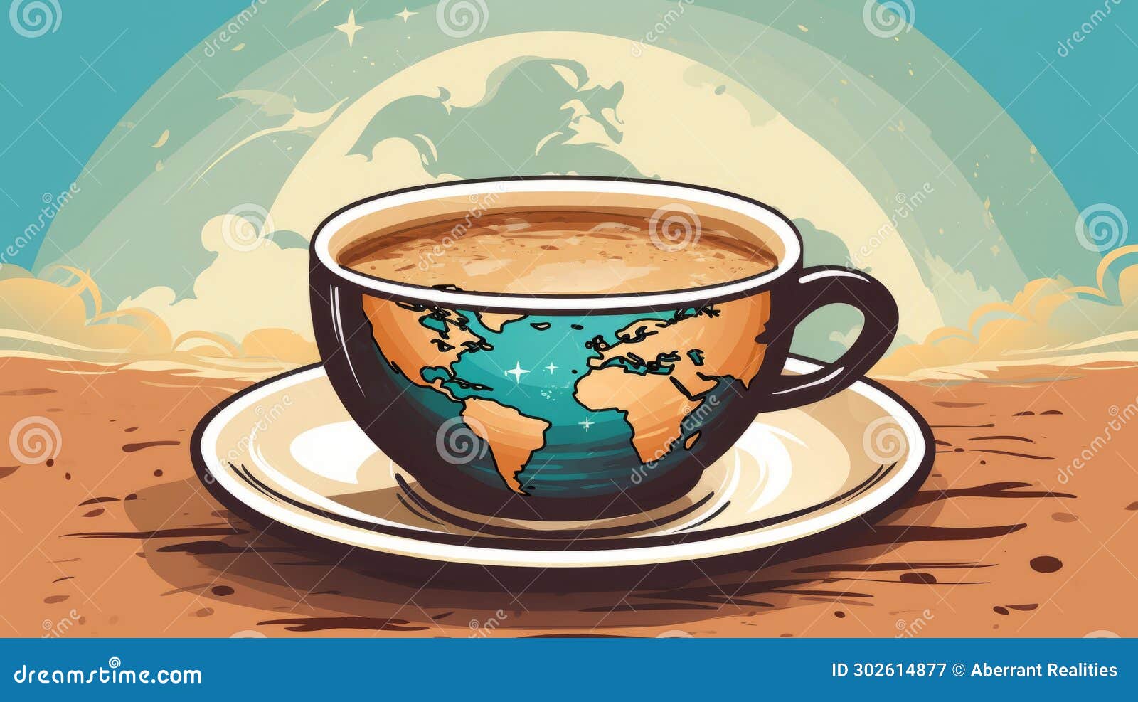 A Cup of Coffee with a World Map on it Stock Illustration ...