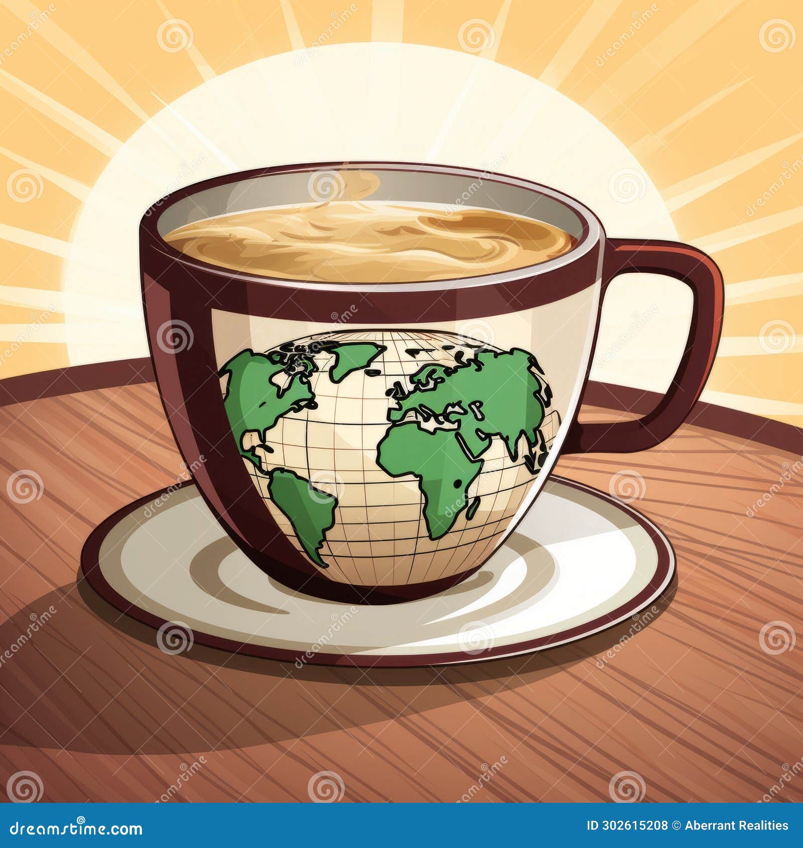 A Cup of Coffee with the World Map on it Stock Illustration ...