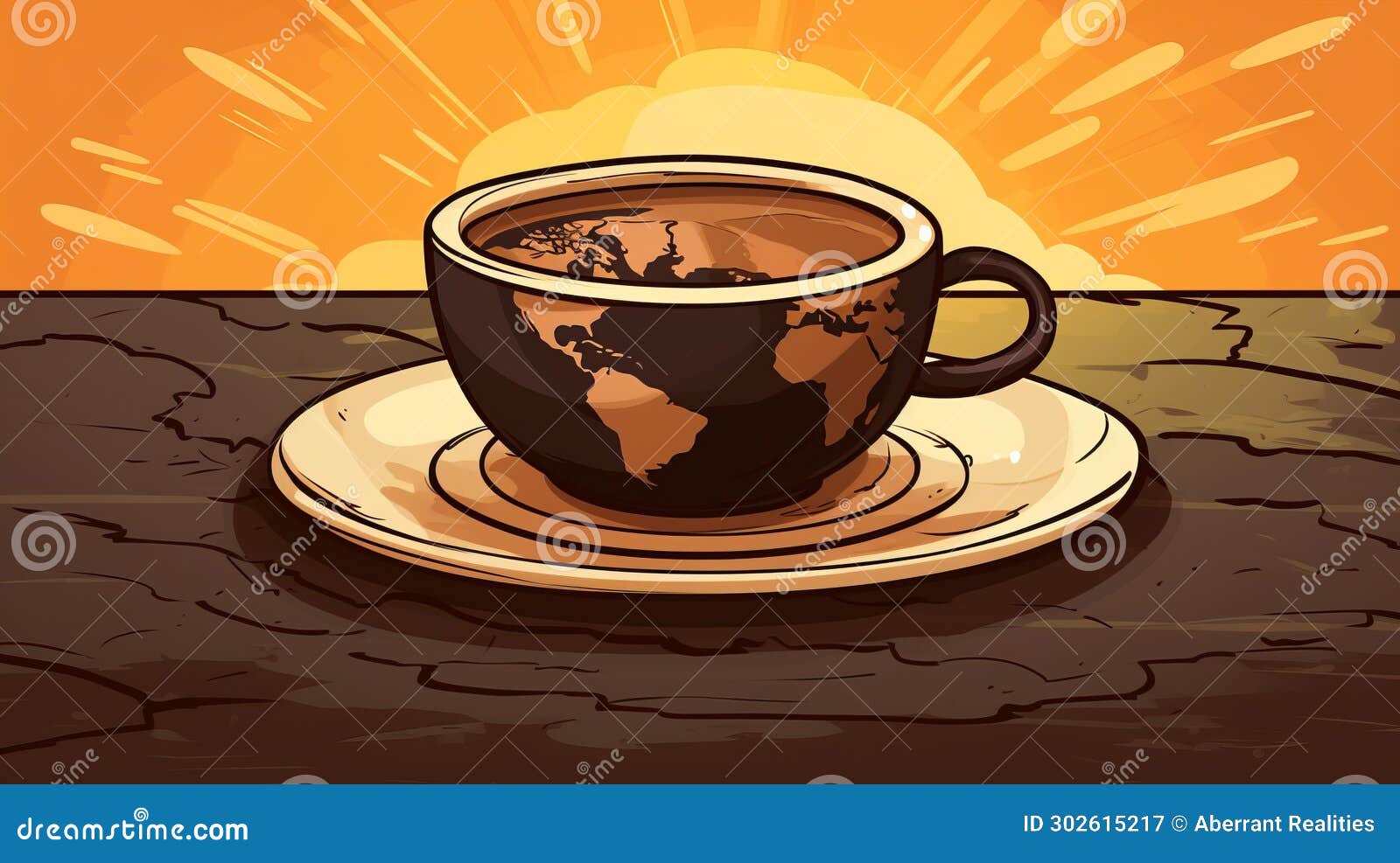 A Cup of Coffee with the World Map on it Stock Illustration ...