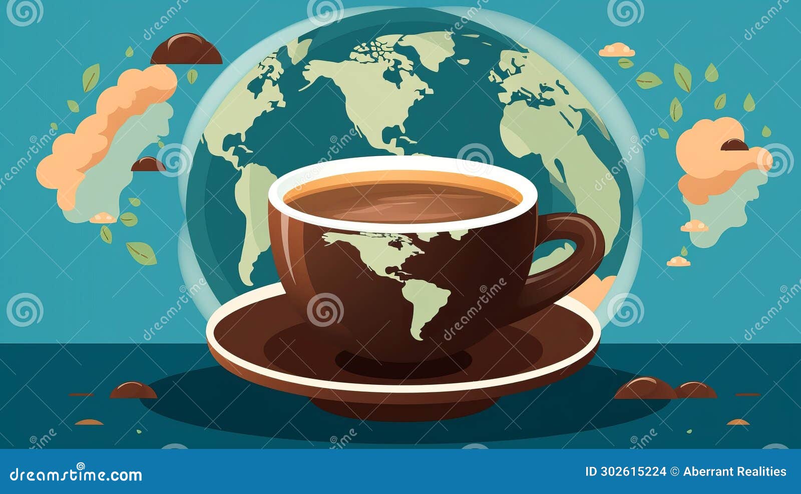 A Cup of Coffee with the World Map on it Stock Illustration ...