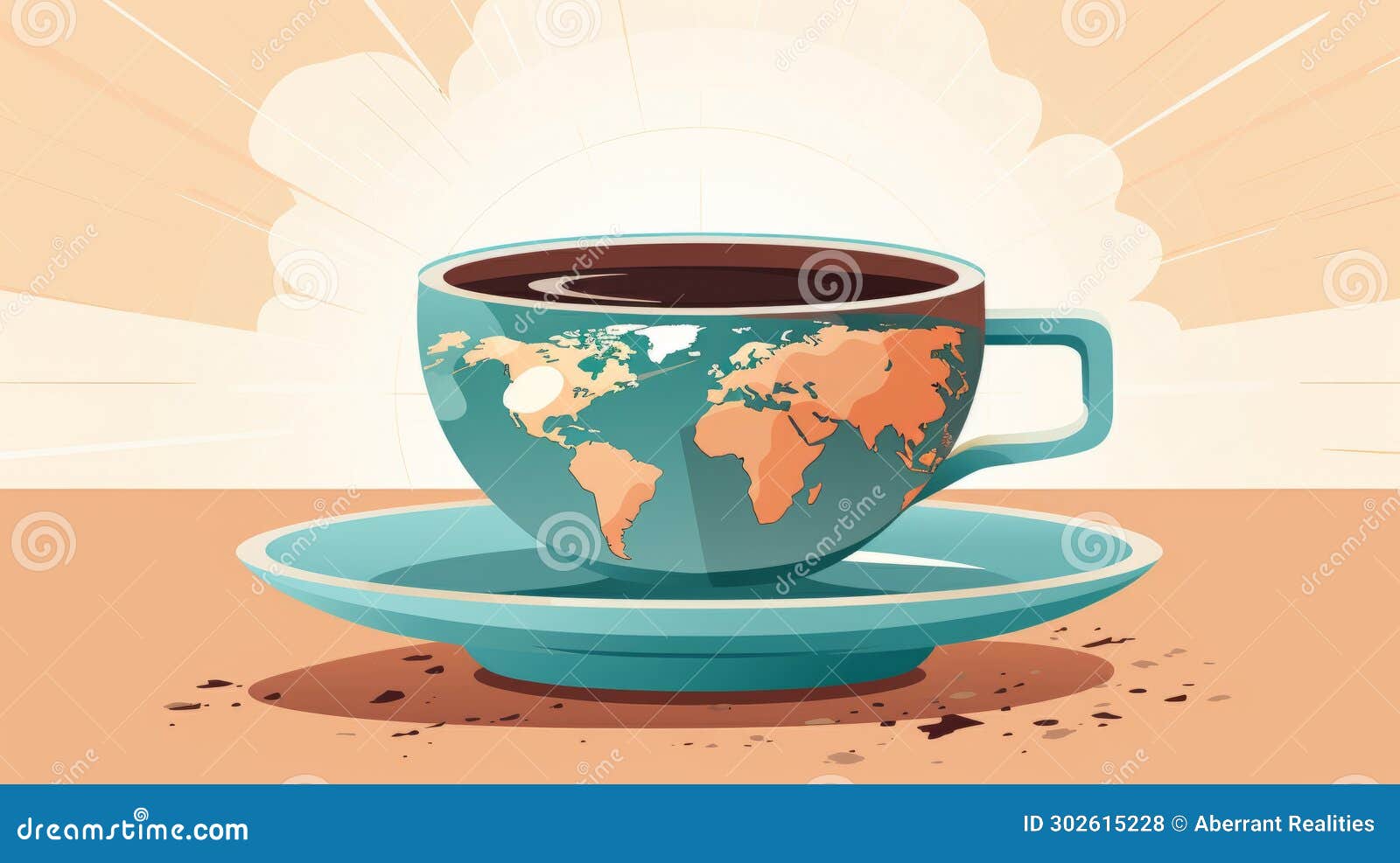 A Cup of Coffee with the World Map on it Stock Illustration ...