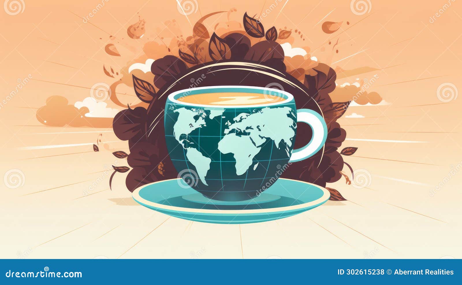A Cup of Coffee with the World Map on it Stock Illustration ...